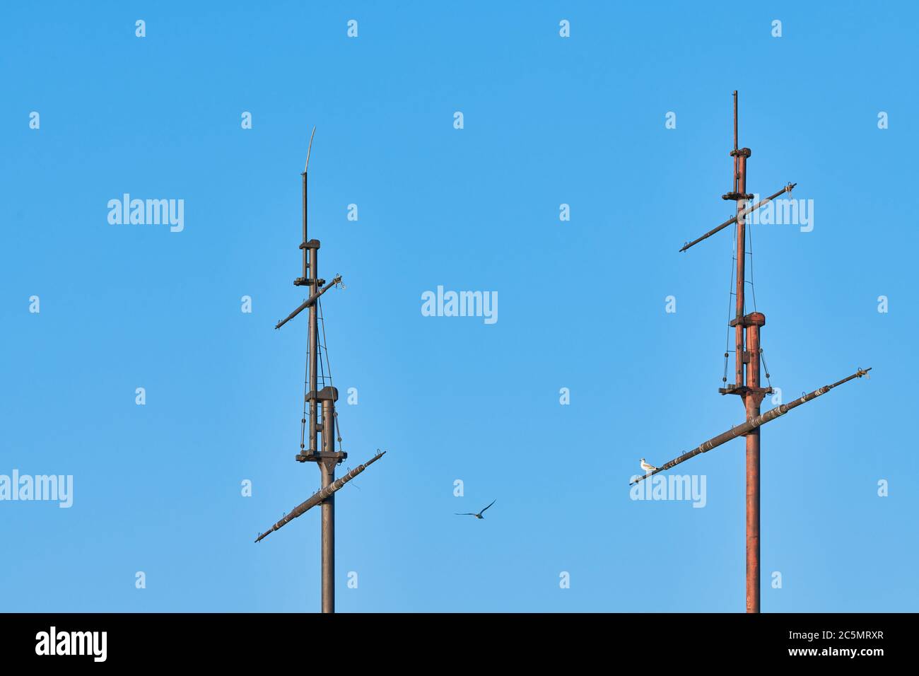 Sailing mast of ship, copy space. Sailing vessel main topgallant mast ...