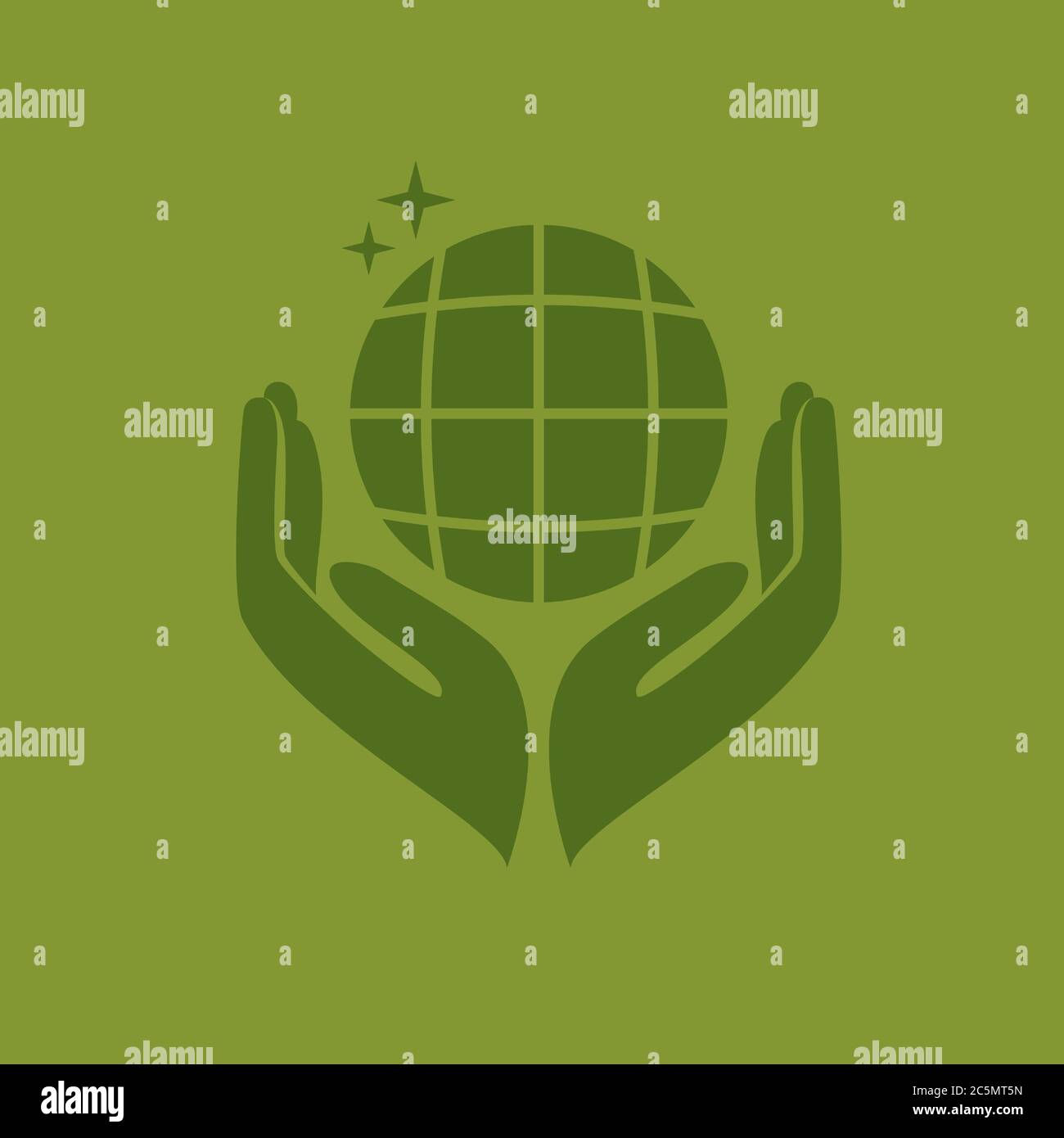 Flat Paper Cut Style Icon Of Two Hands Holding Earth Vector