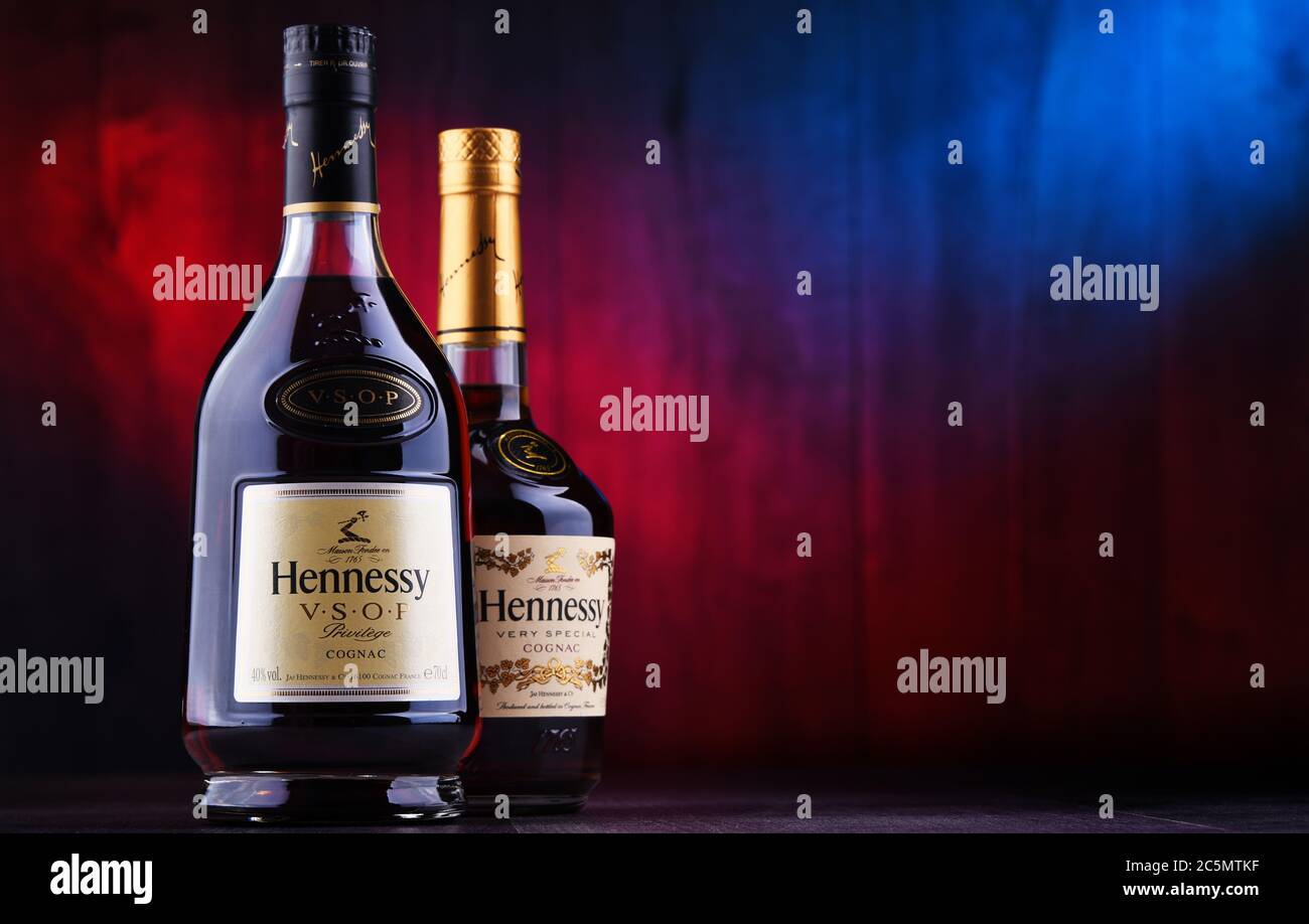 POZNAN, POL - JUN 24, 2020: Bottles of Hennessy, a brand of famous ...