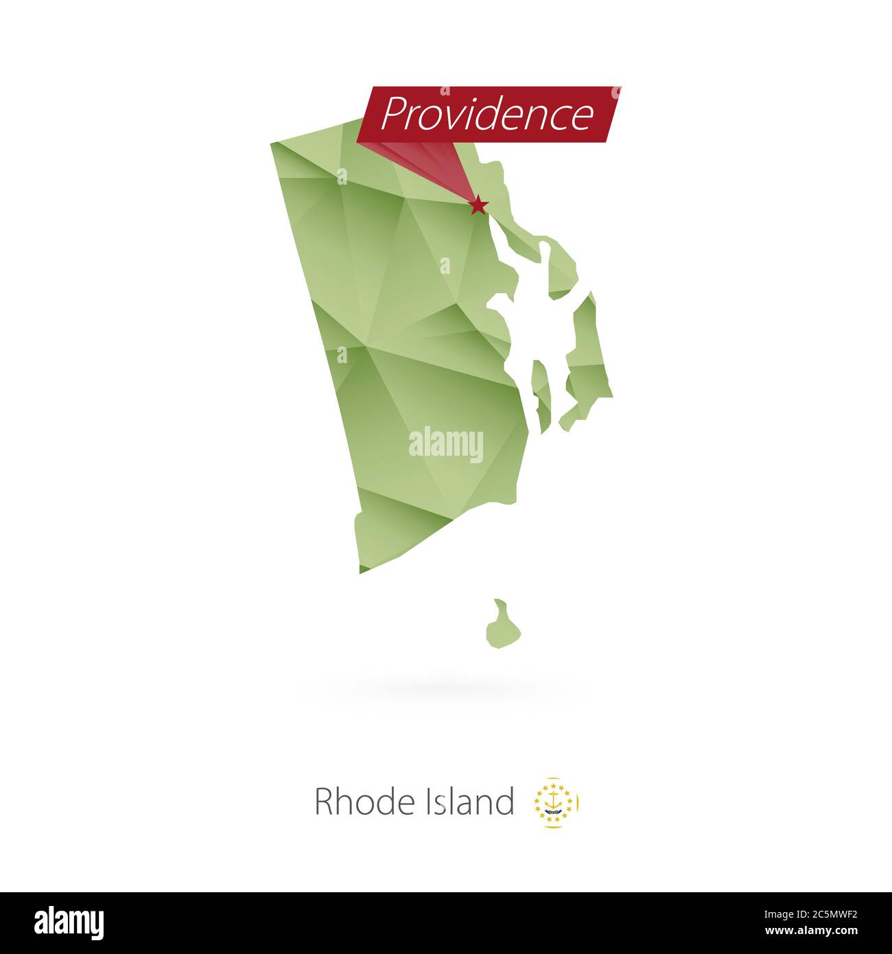 Green gradient low poly map of Rhode Island with capital Providence ...