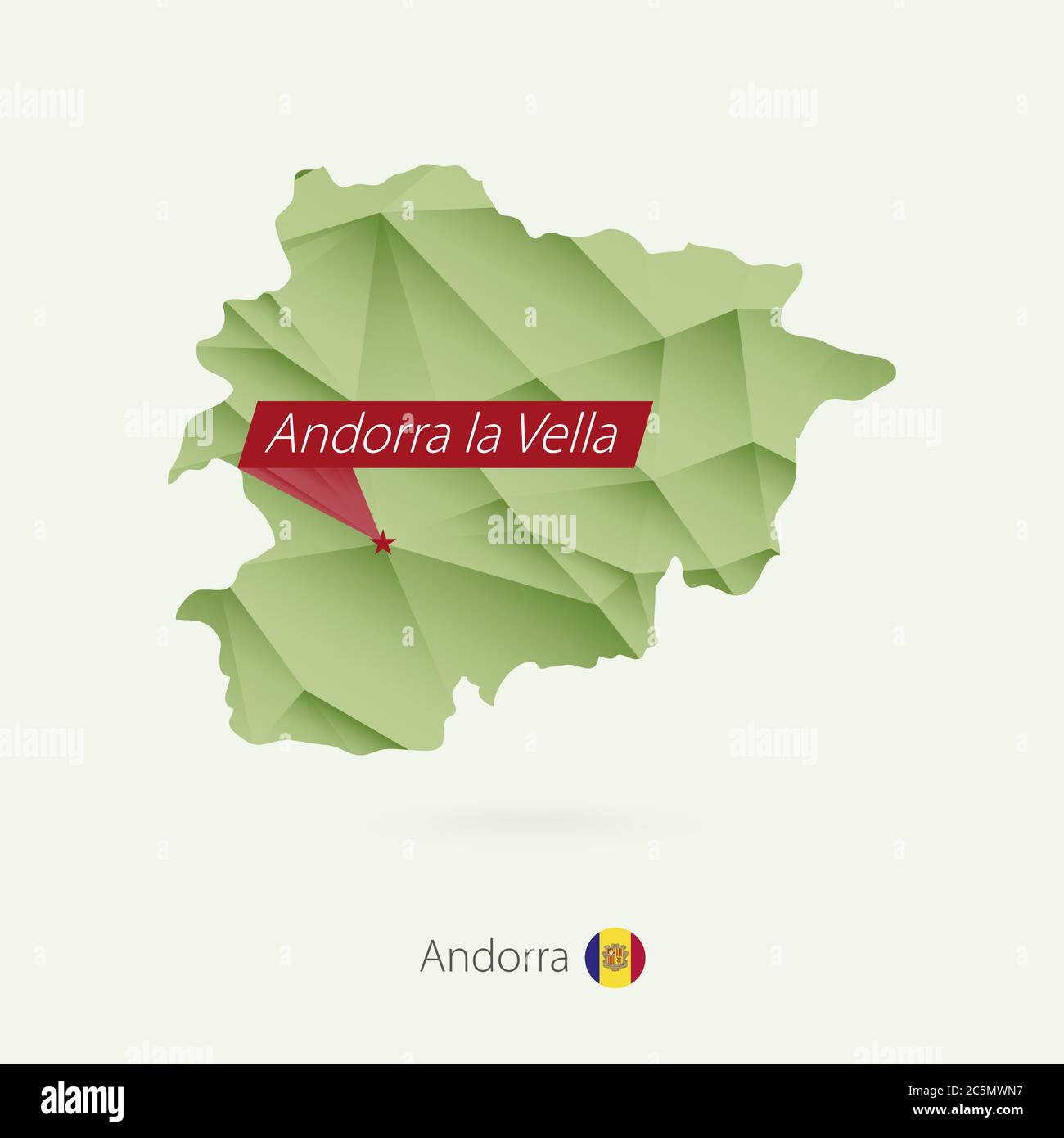 Green gradient low poly map of Andorra with capital Andorra la Vella ...