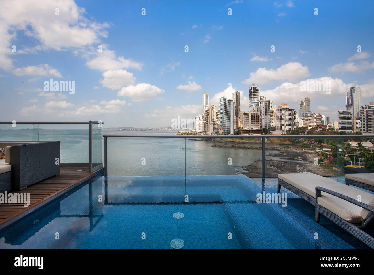 Skyline view from the pool of a tower Stock Photo - Alamy
