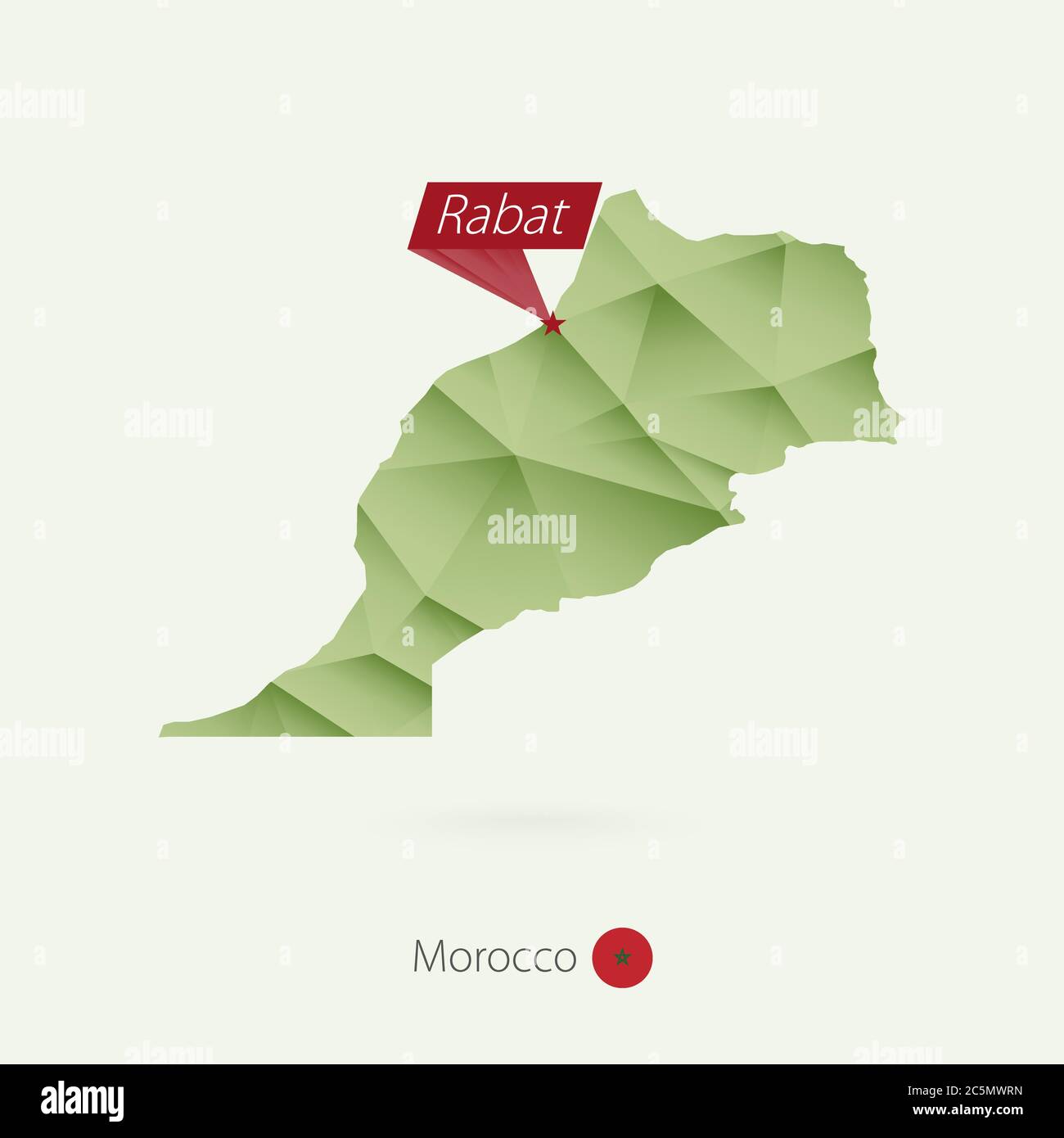 Green gradient low poly map of Morocco with capital Rabat Stock Vector ...