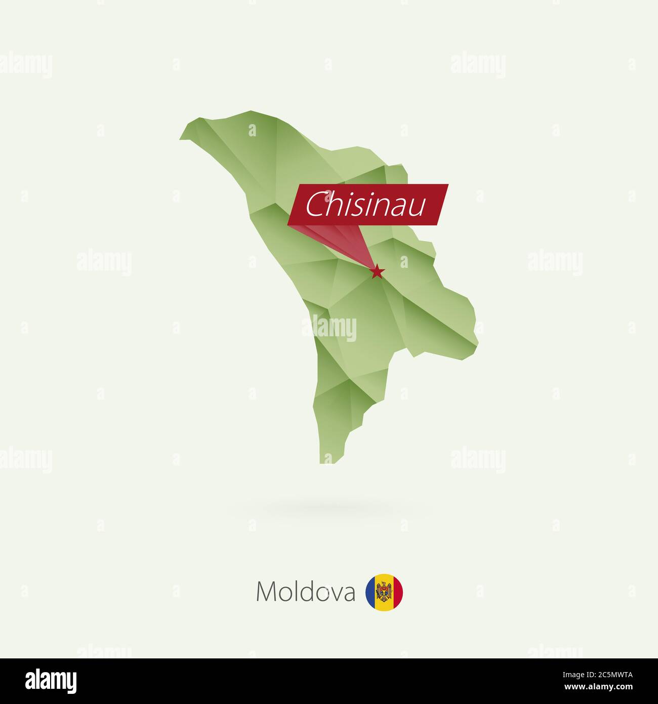 Green gradient low poly map of Moldova with capital Chisinau Stock ...