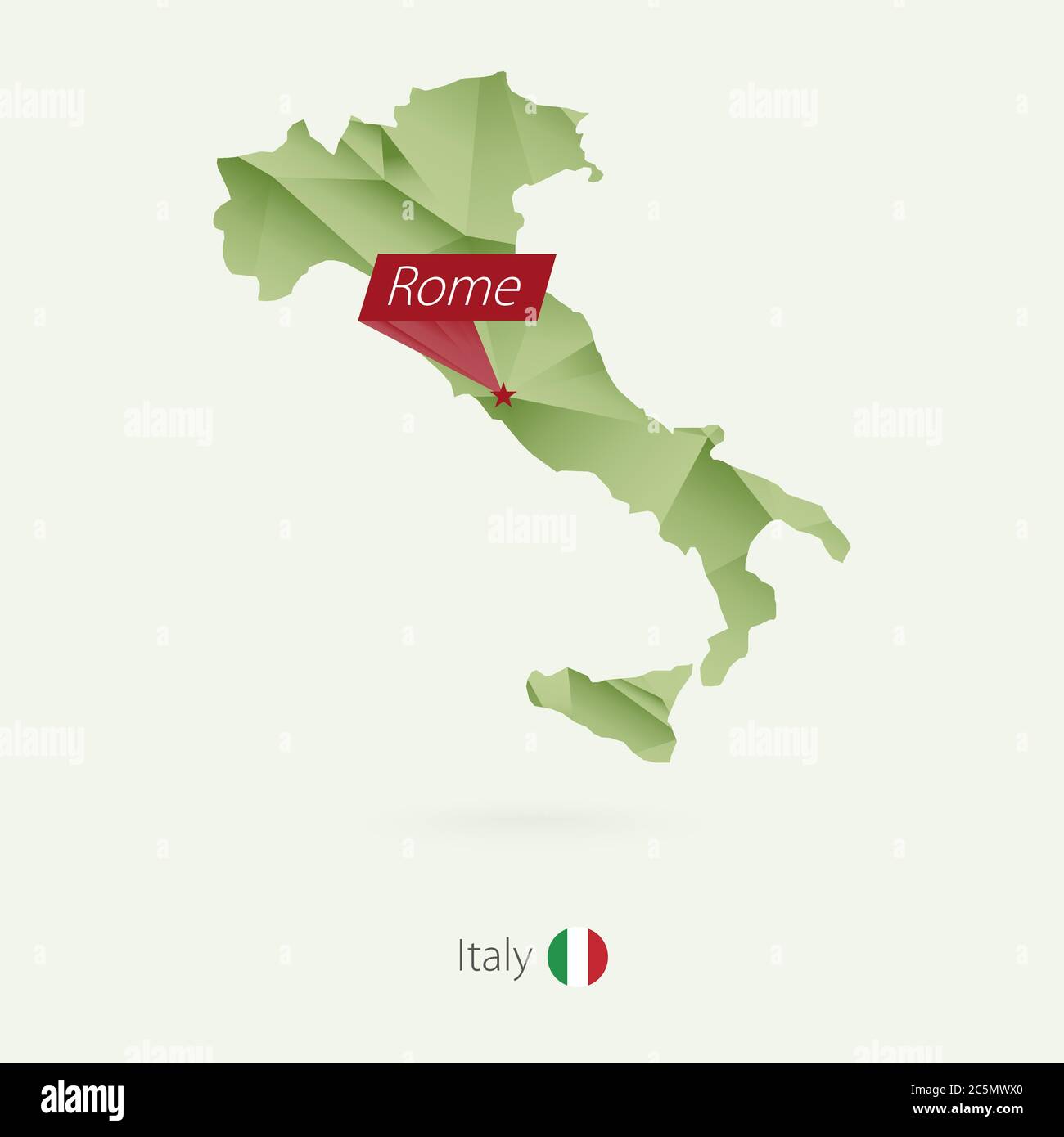 Green gradient low poly map of Italy with capital Rome Stock Vector ...