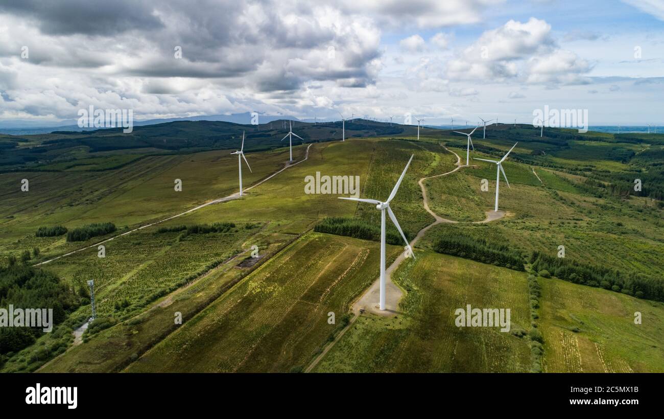 wind turbine farm in rural north county Kerry, Republic of Ireland ...