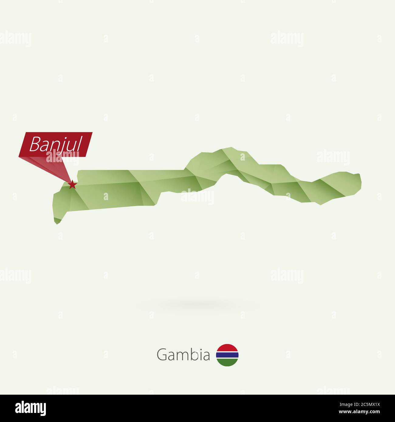 Green gradient low poly map of Gambia with capital Banjul Stock Vector Image & Art - Alamy