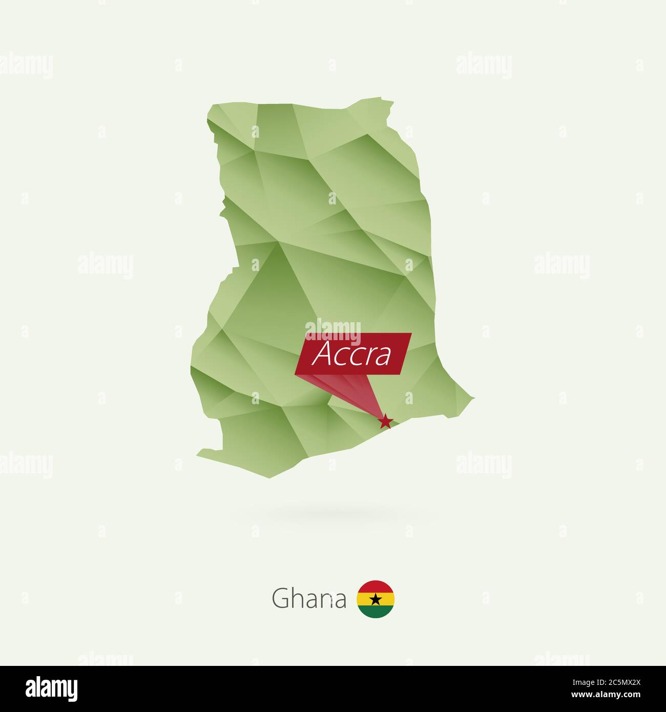 Green gradient low poly map of Ghana with capital Accra Stock Vector ...