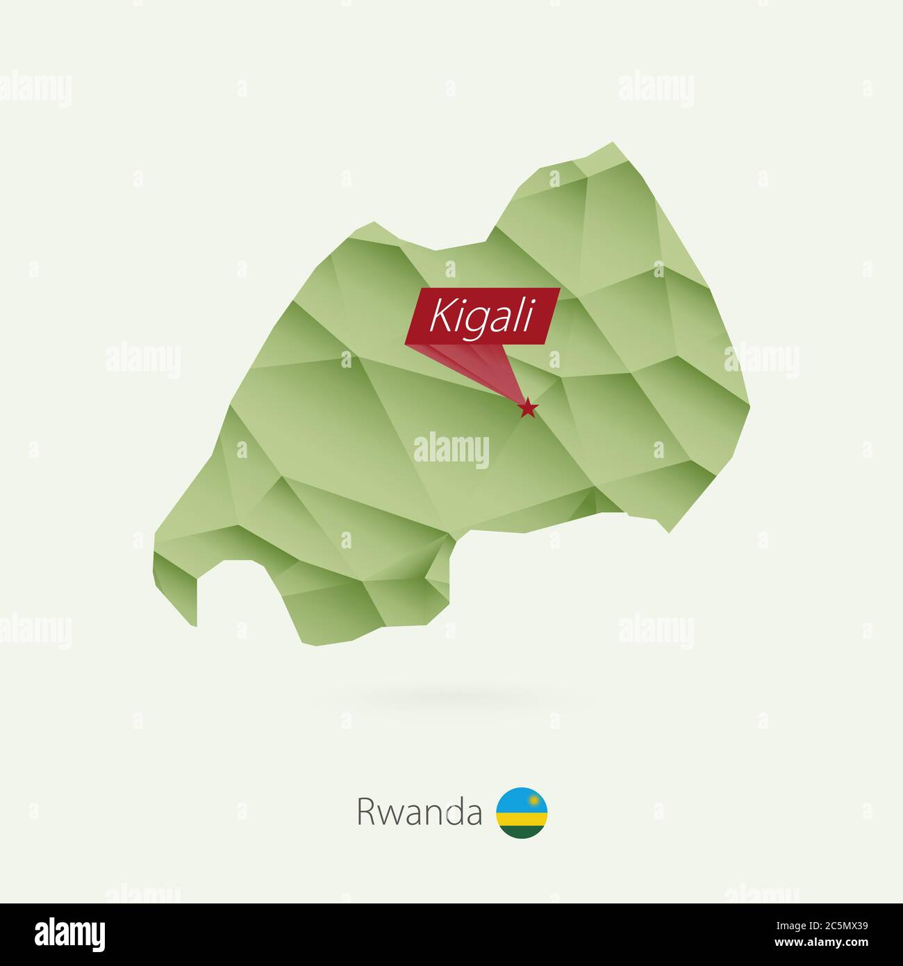 Green gradient low poly map of Rwanda with capital Kigali Stock Vector ...