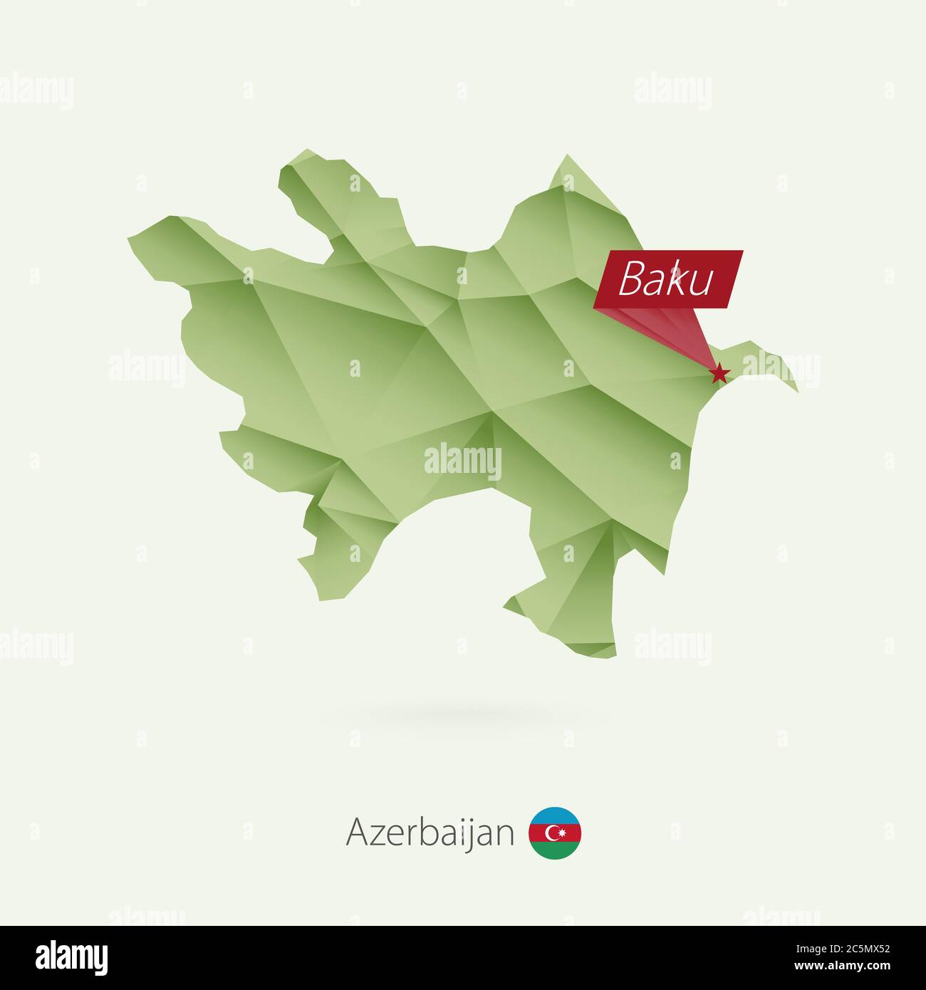 Green gradient low poly map of Azerbaijan with capital Baku Stock ...