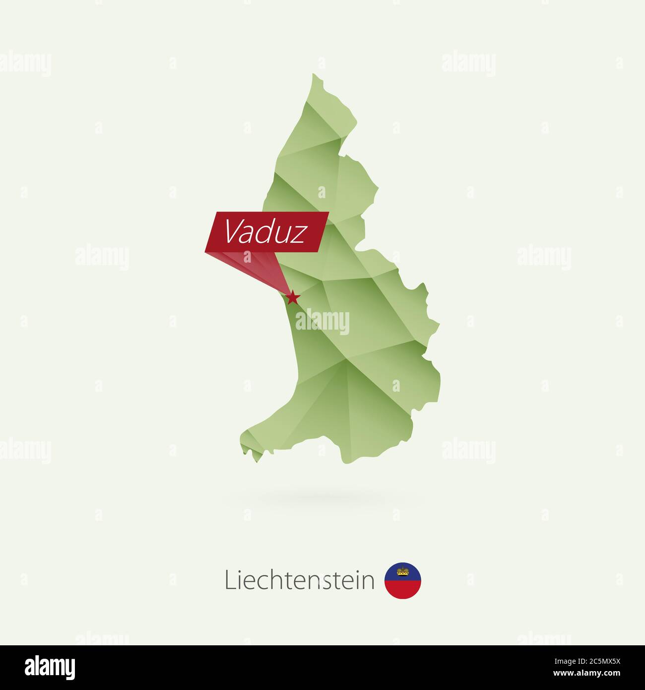 Green gradient low poly map of Liechtenstein with capital Vaduz Stock ...