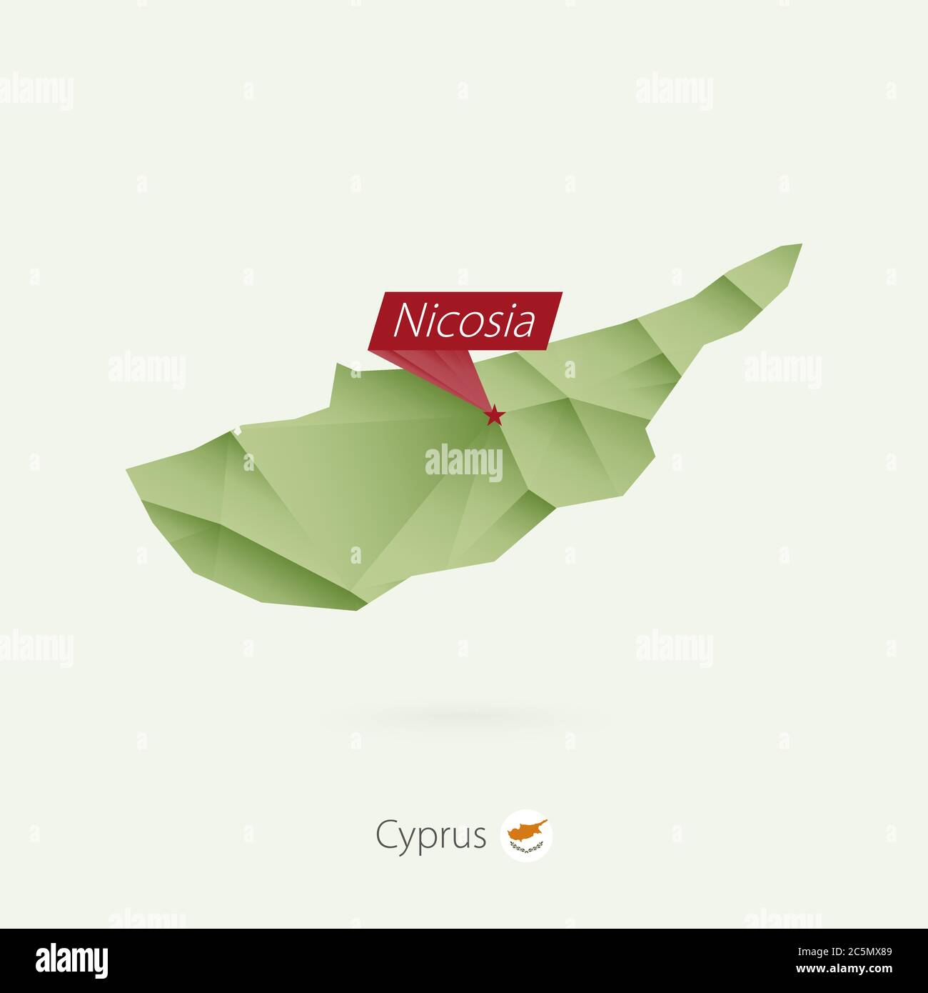 Green gradient low poly map of Cyprus with capital Nicosia Stock Vector ...