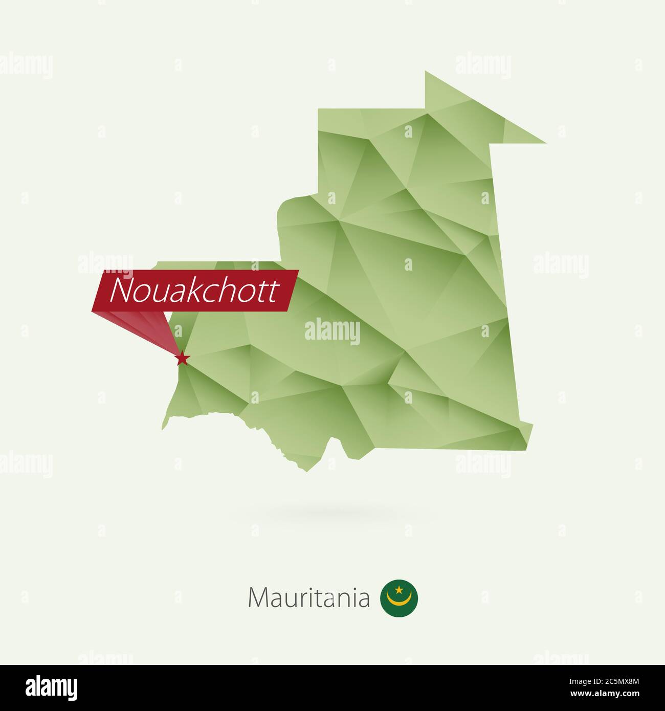 Green gradient low poly map of Mauritania with capital Nouakchott Stock ...
