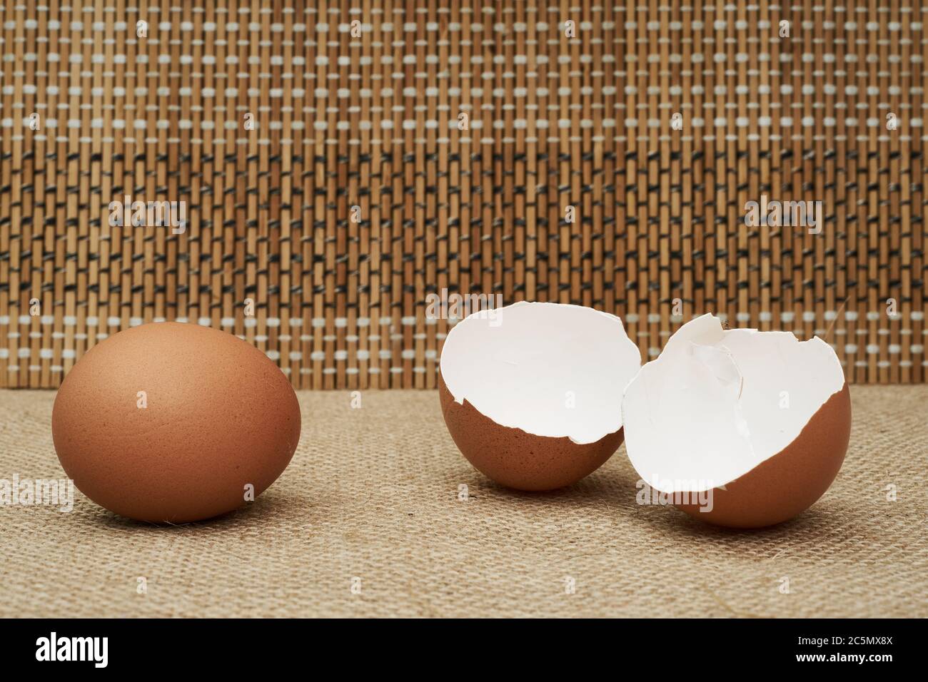 Chicken eggs whole and parts. Half an egg, egg yolk, shell Stock Photo ...