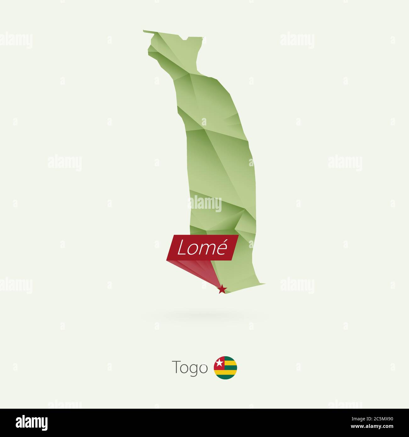 Green gradient low poly map of Togo with capital Lome Stock Vector ...