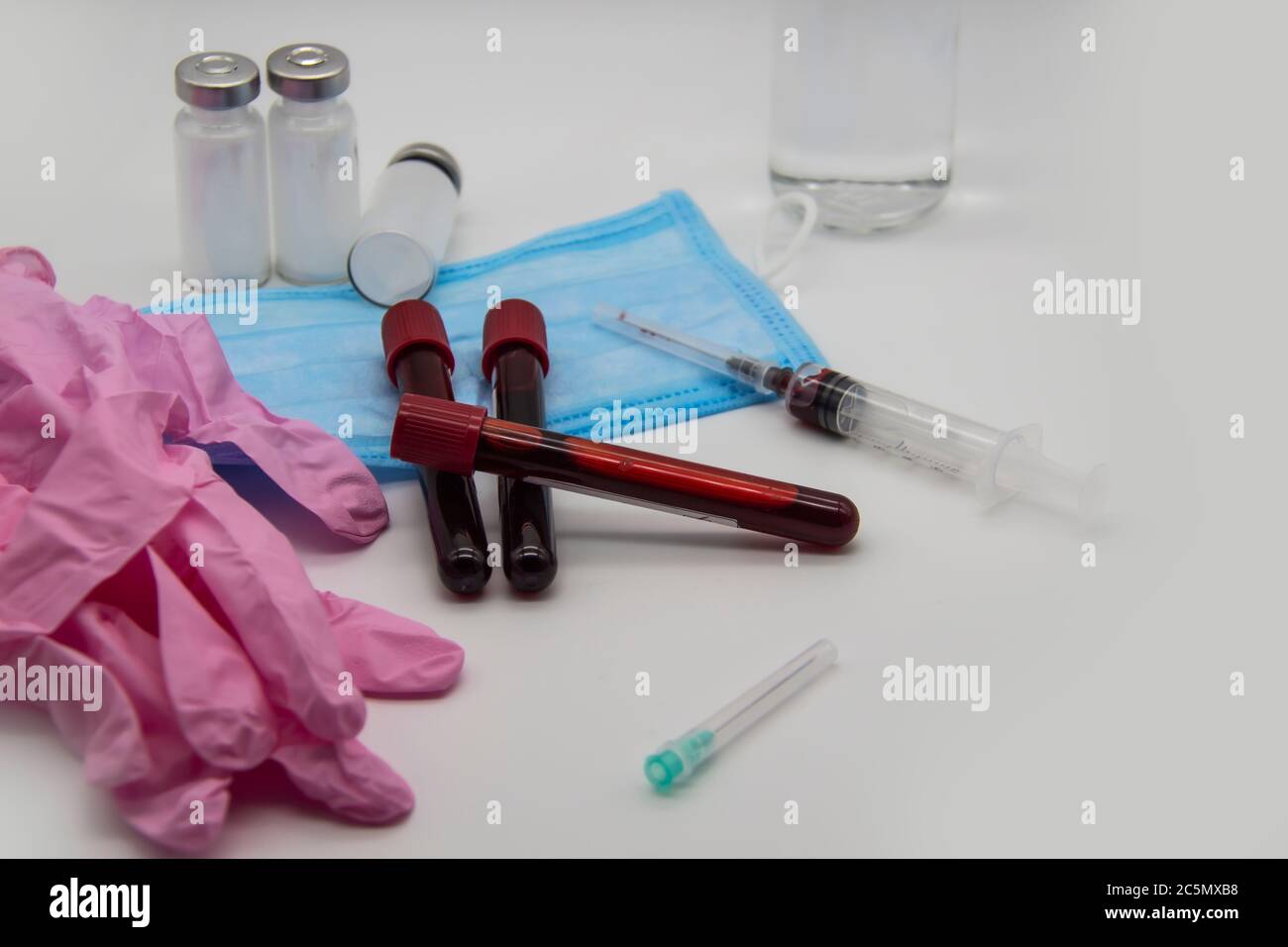 A test tubes with blood on desk in laboratory. Concept can be used in ...