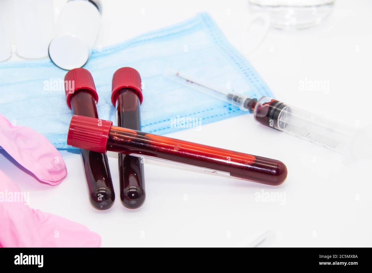 A test tubes with blood on desk in laboratory. Concept can be used in ...