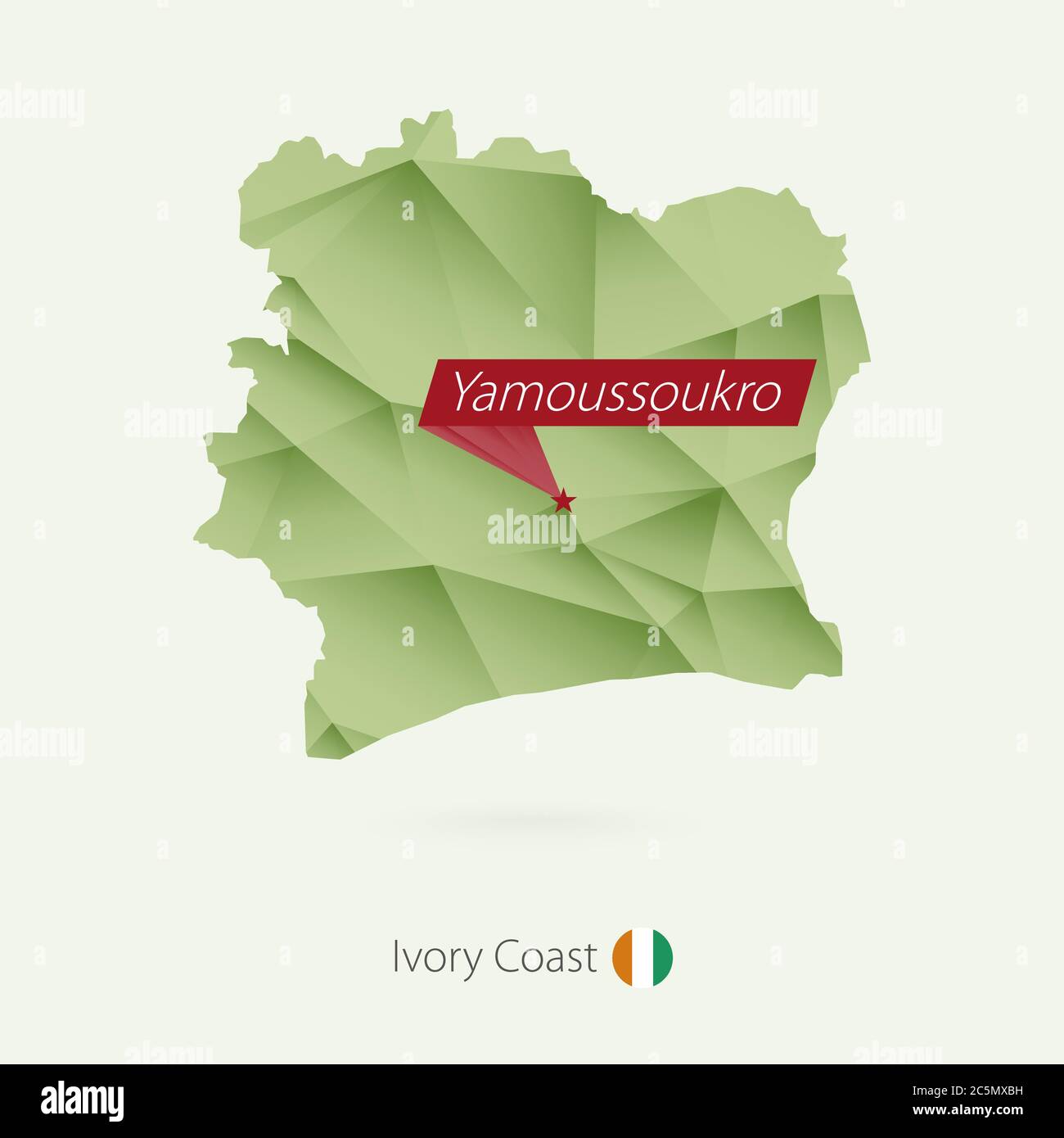 Green gradient low poly map of Ivory Coast with capital Yamoussoukro ...