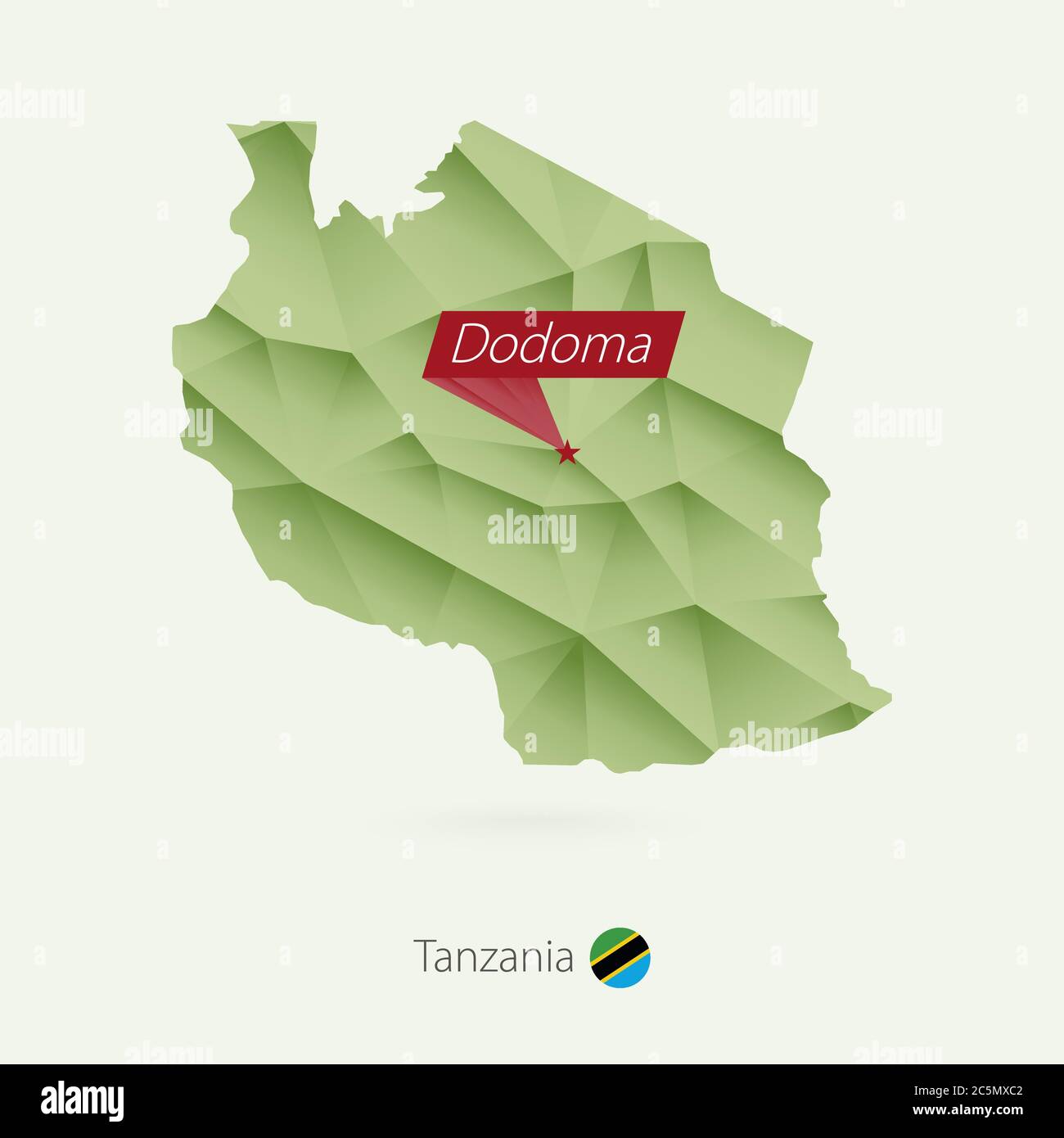 Green gradient low poly map of Tanzania with capital Dodoma Stock ...