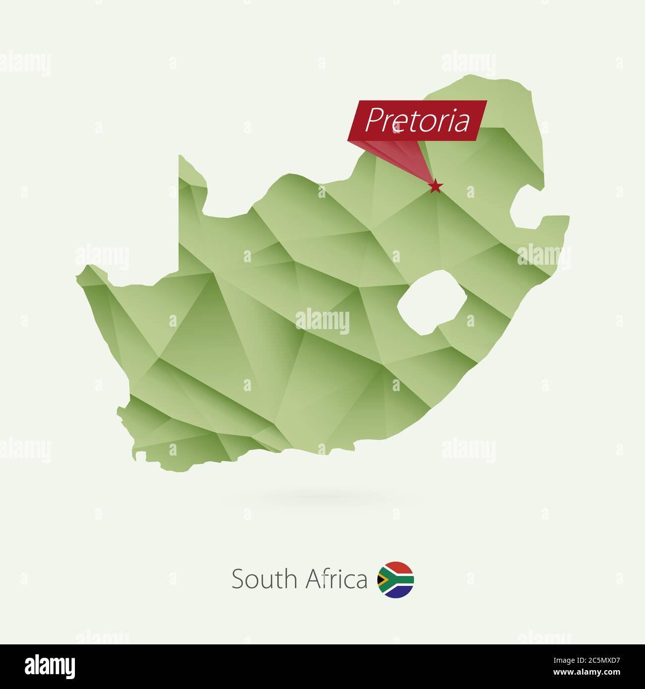 Green gradient low poly map of South Africa with capital Pretoria Stock ...