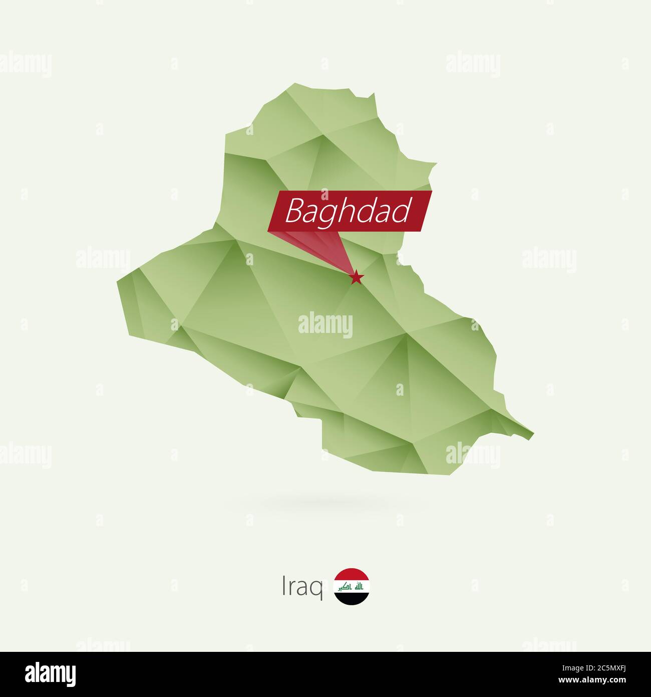 Green gradient low poly map of Iraq with capital Baghdad Stock Vector ...