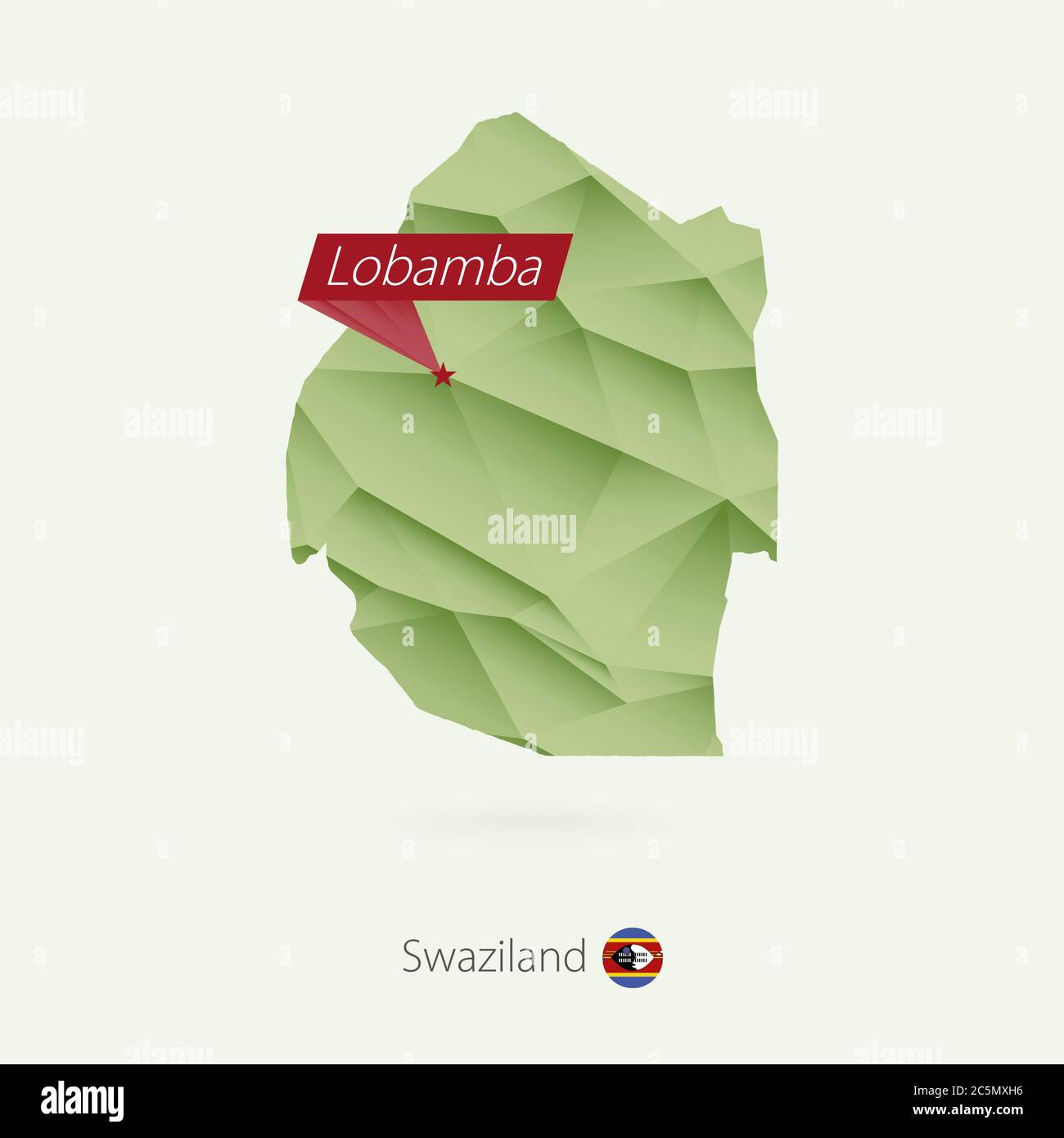 Green gradient low poly map of Swaziland with capital Lobamba Stock ...