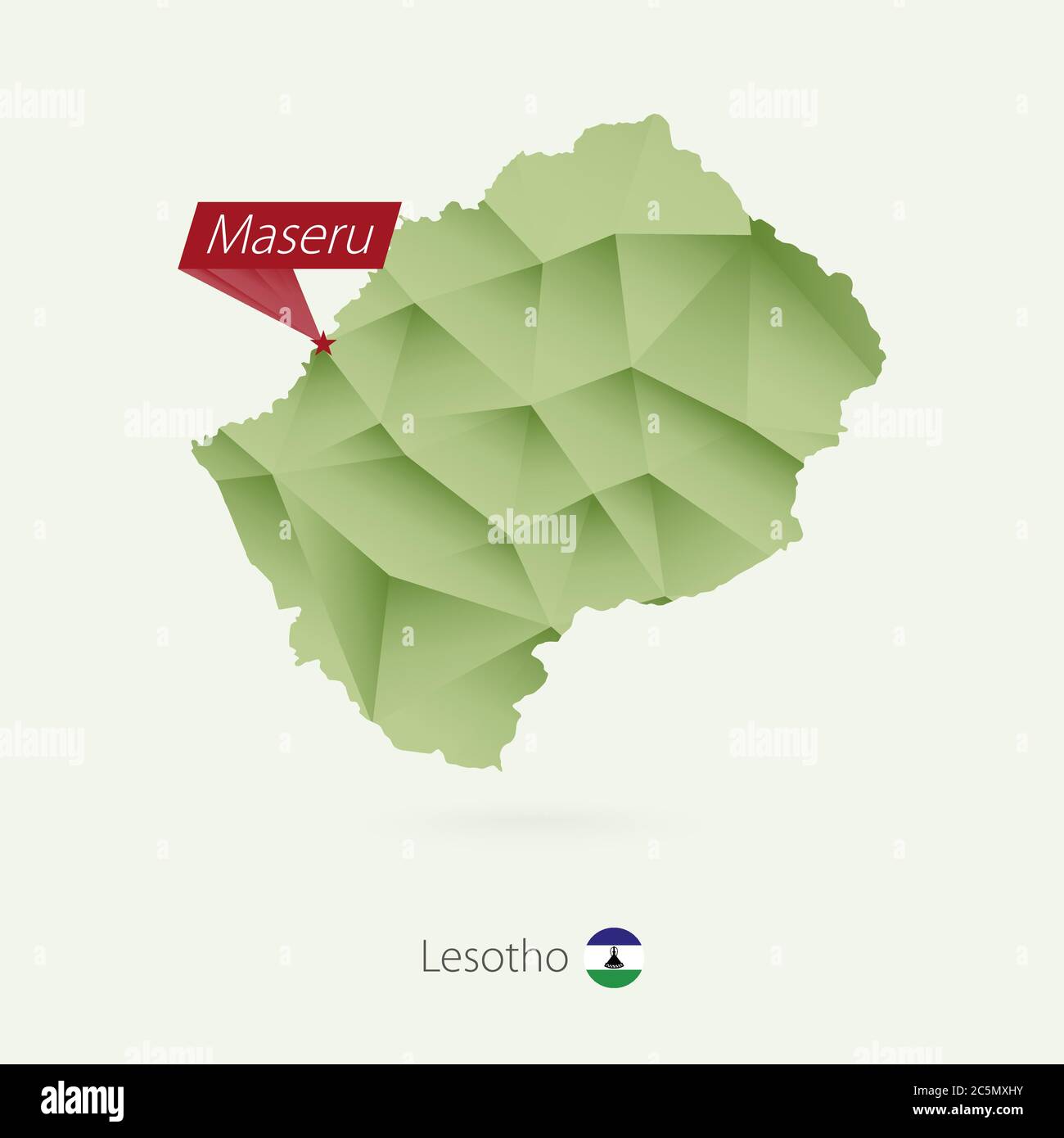 Green gradient low poly map of Lesotho with capital Maseru Stock Vector ...