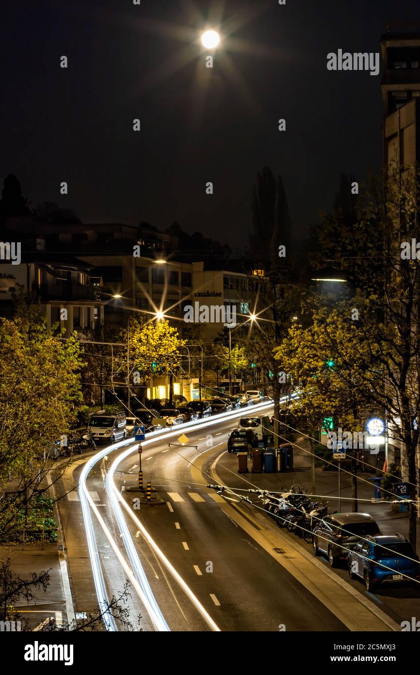 Long exposure in a beautiful full moon in Lausanne, Switzerland Stock ...