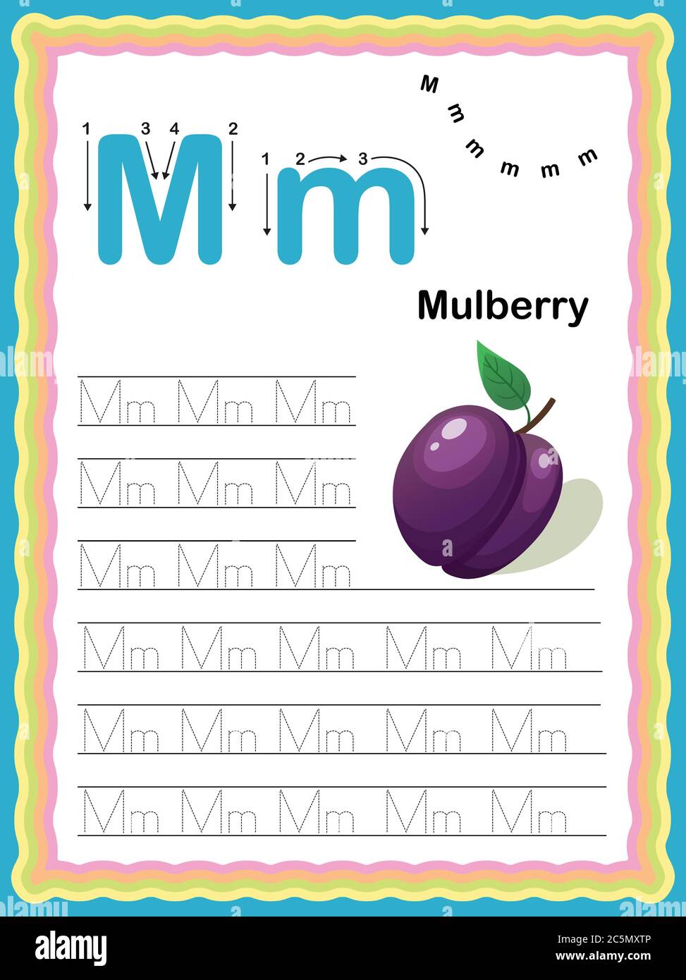 Colorful letter M Uppercase and Lowercase Tracing alphabets start with ...