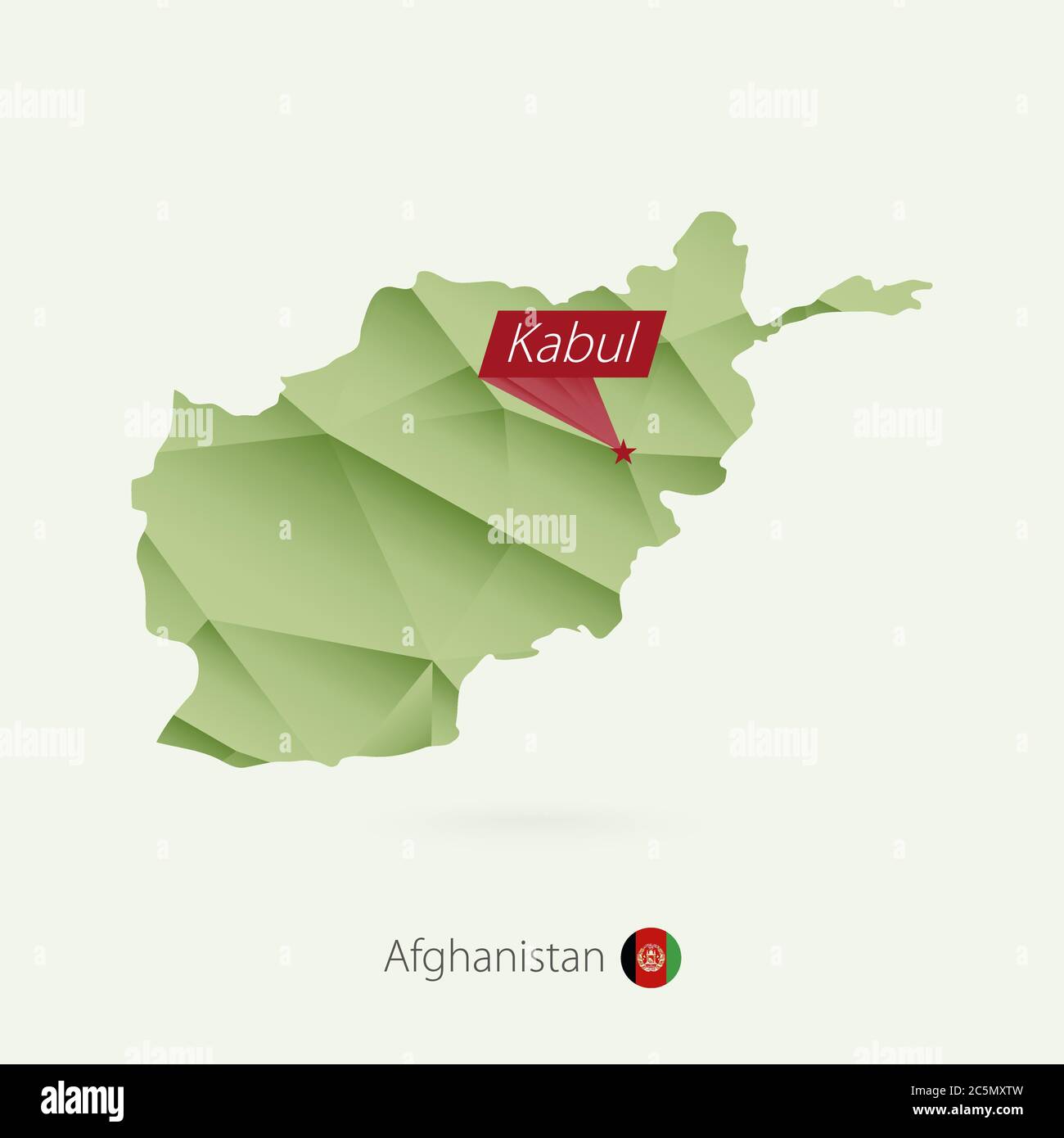 Green gradient low poly map of Afghanistan with capital Kabul Stock ...