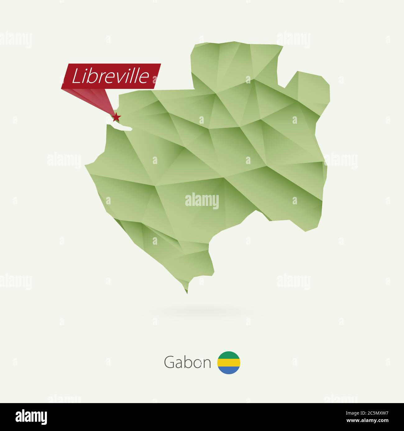 Green gradient low poly map of Gabon with capital Libreville Stock ...