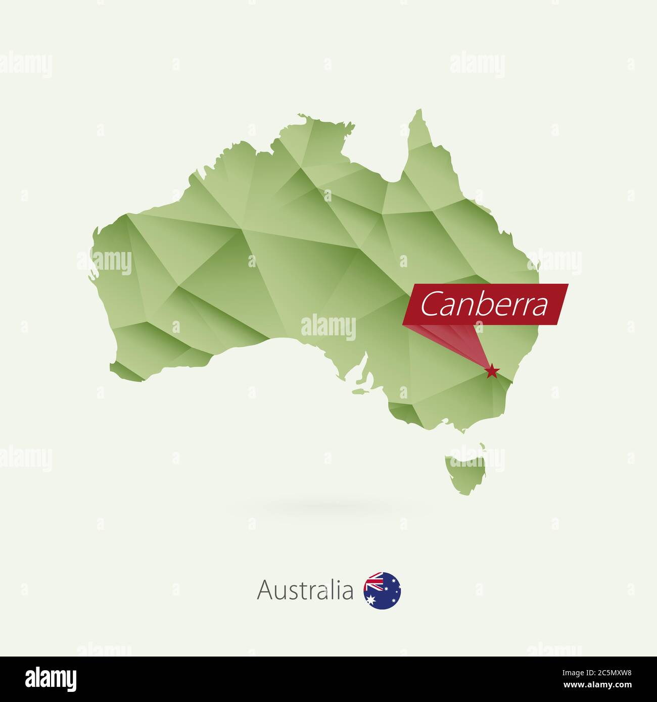 Green gradient low poly map of Australia with capital Canberra Stock ...