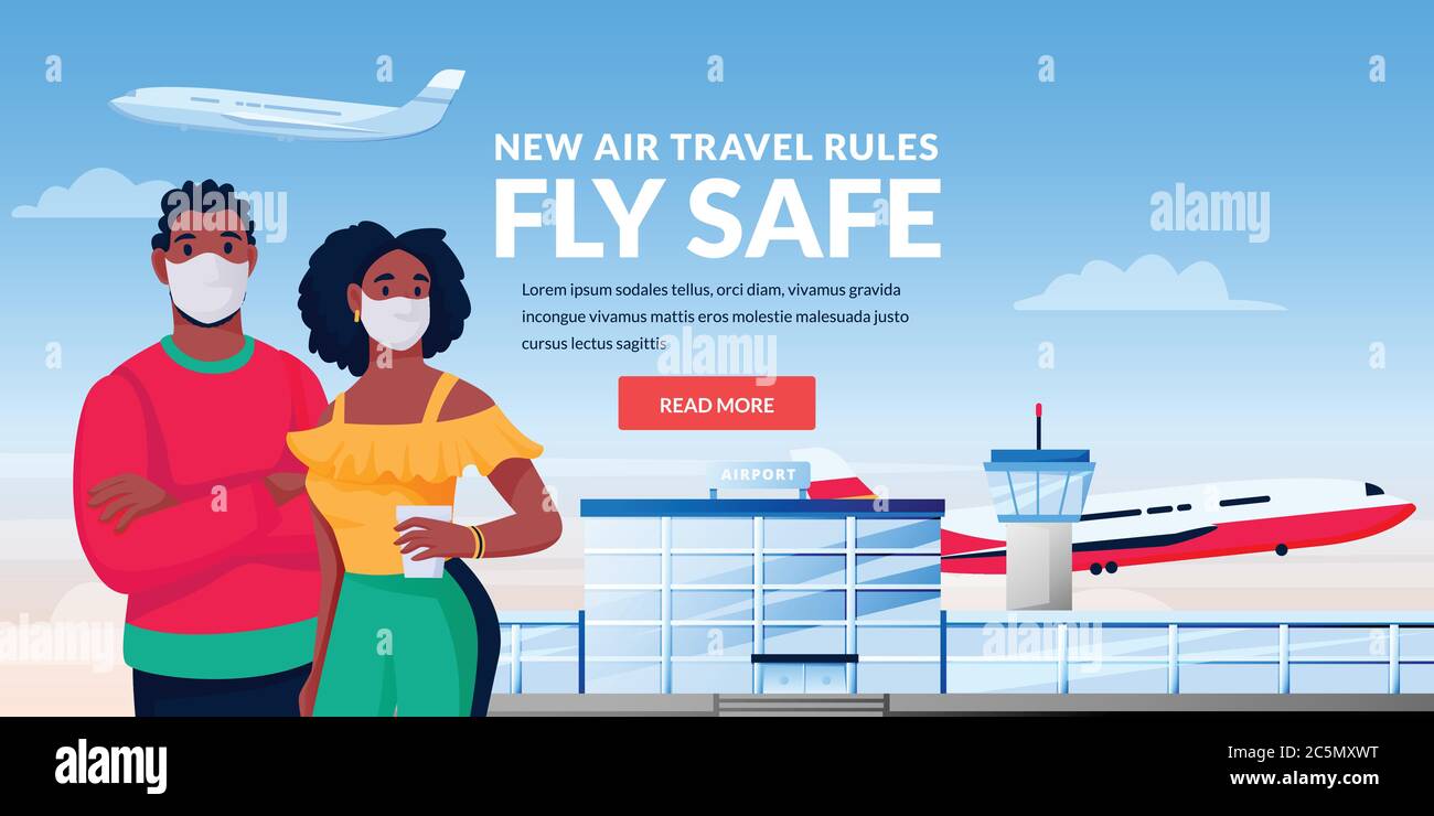 Air travel new rules, healthy and safe flight concept. African man and ...