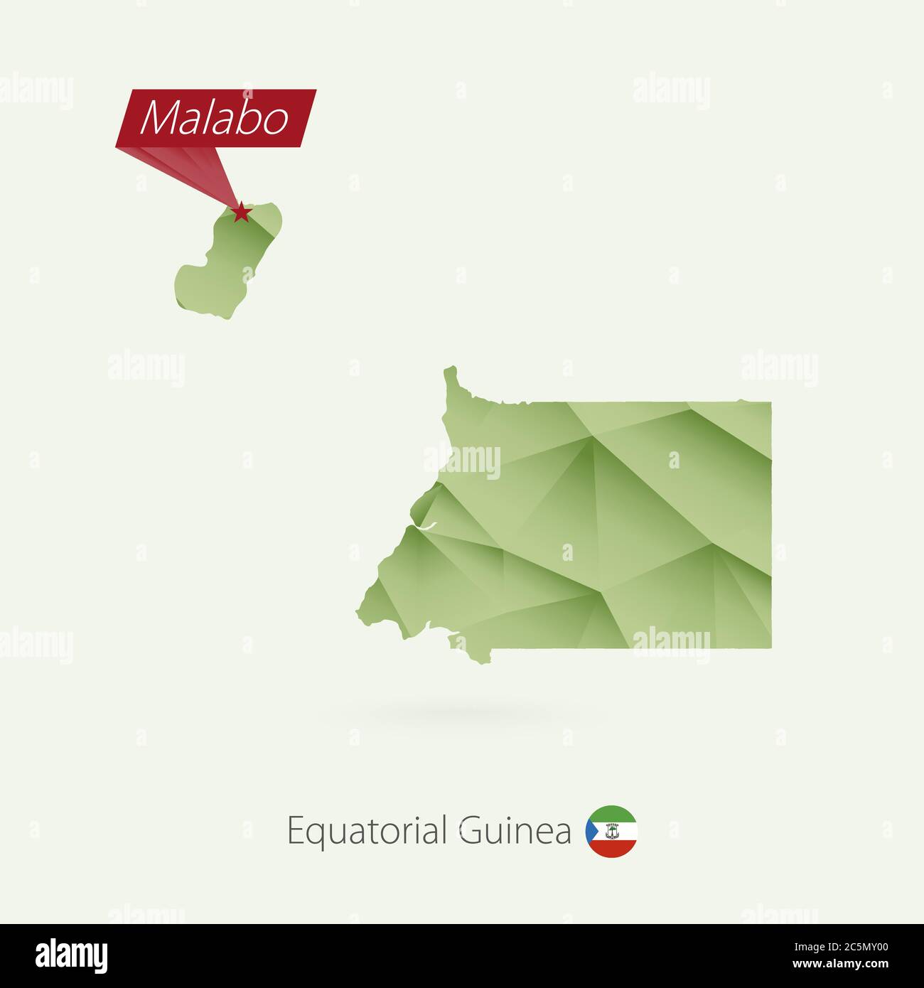Green gradient low poly map of Equatorial Guinea with capital Malabo ...
