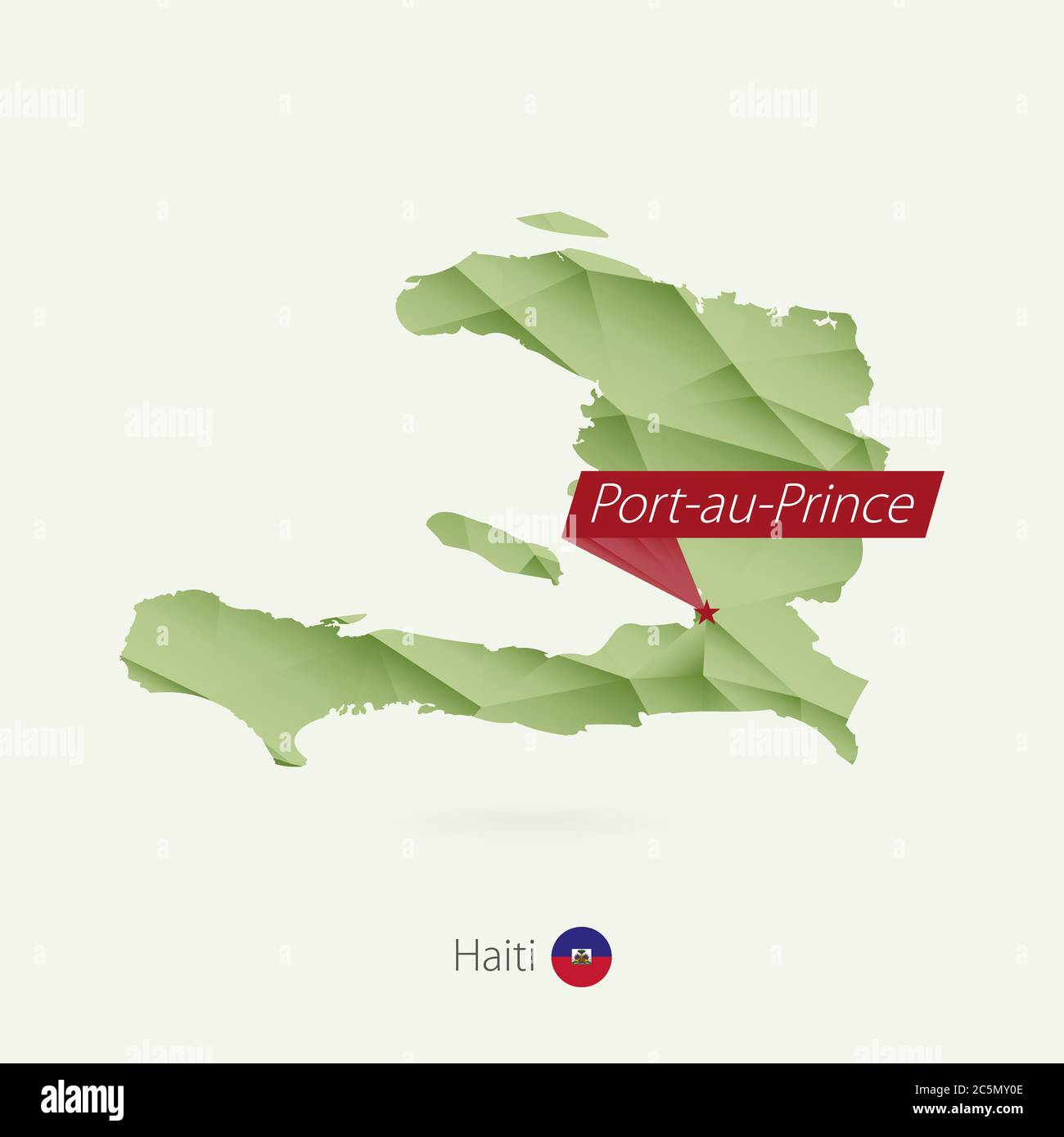 Green gradient low poly map of Haiti with capital Port-au-Prince Stock ...