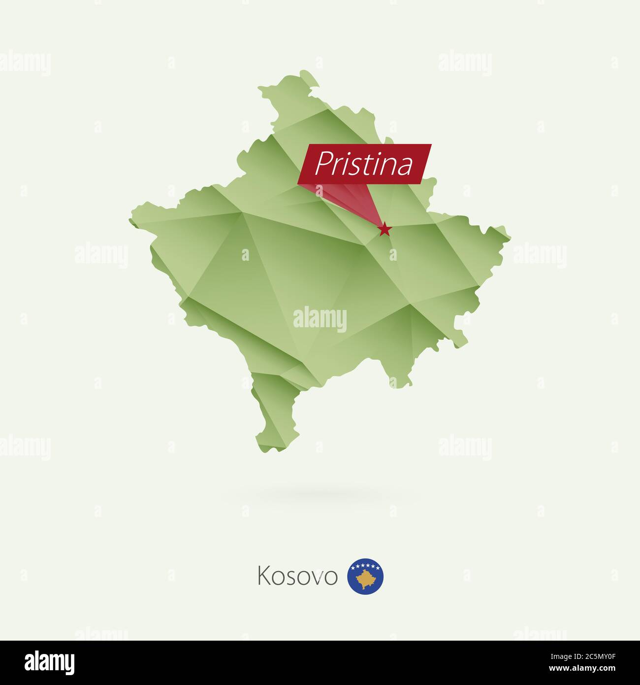 Green gradient low poly map of Kosovo with capital Pristina Stock ...