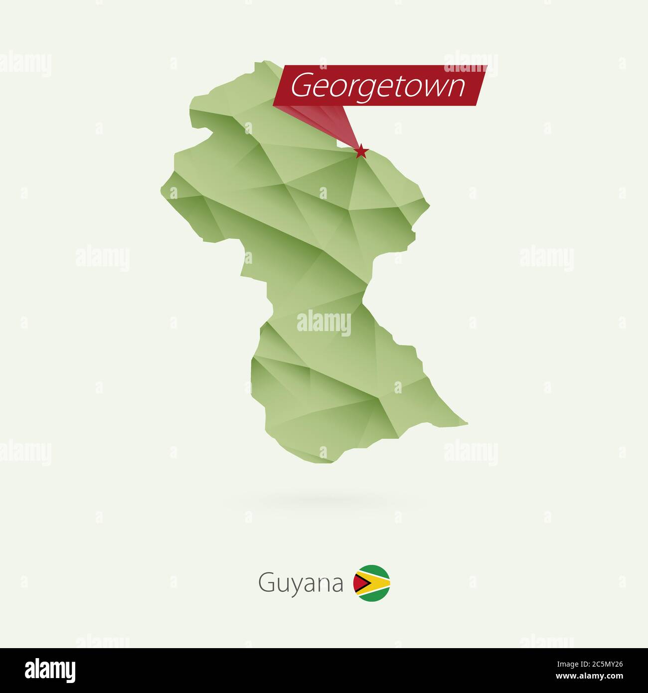 Green gradient low poly map of Guyana with capital Georgetown Stock Vector Image & Art - Alamy