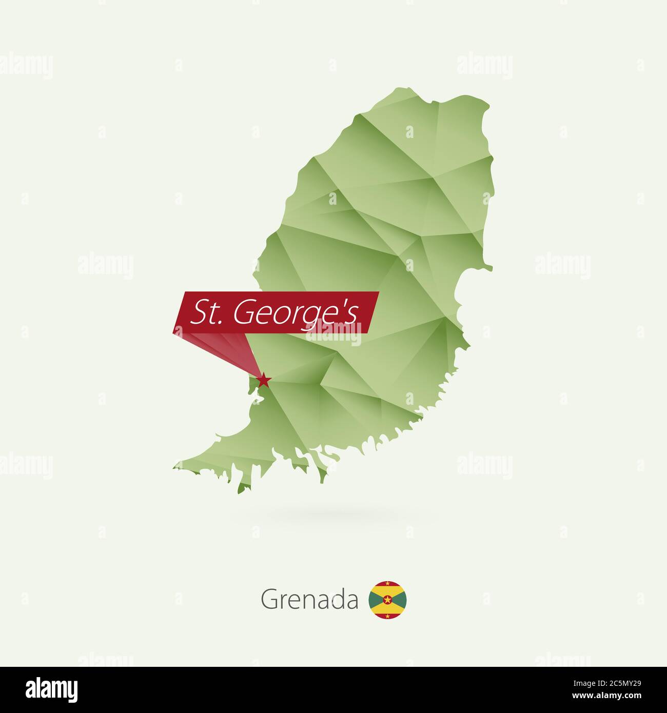 Green gradient low poly map of Grenada with capital St. George's Stock ...