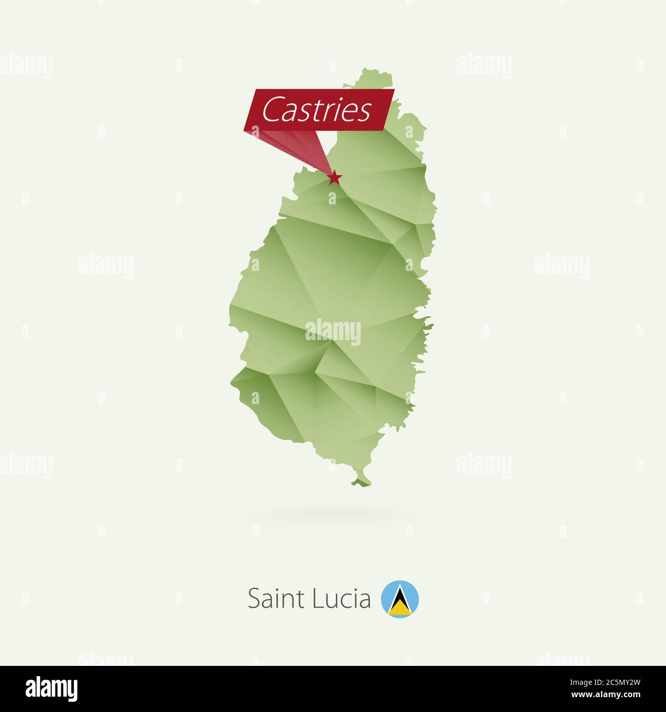 Green gradient low poly map of Saint Lucia with capital Castries Stock ...