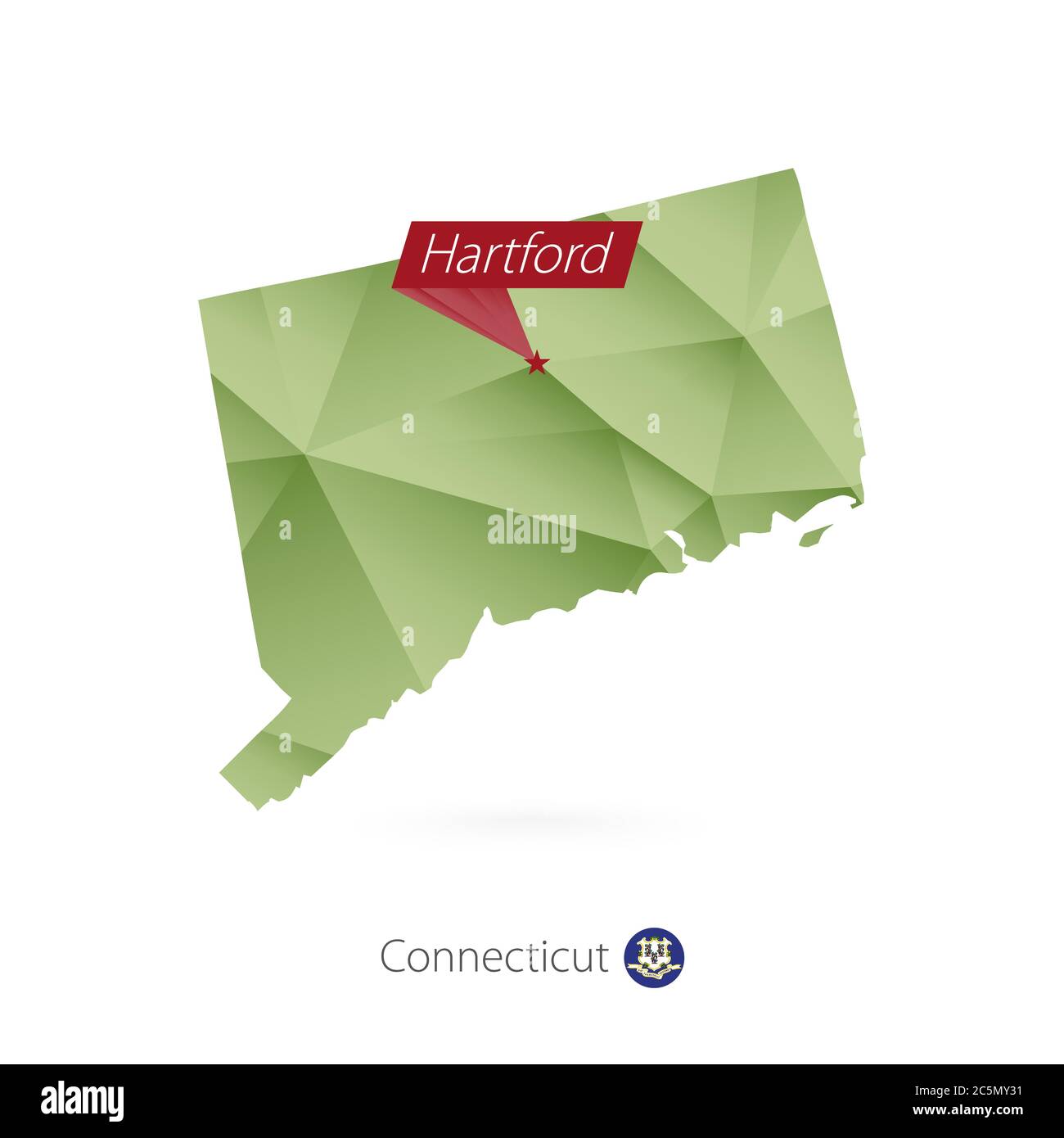 Green gradient low poly map of Connecticut with capital Hartford Stock ...