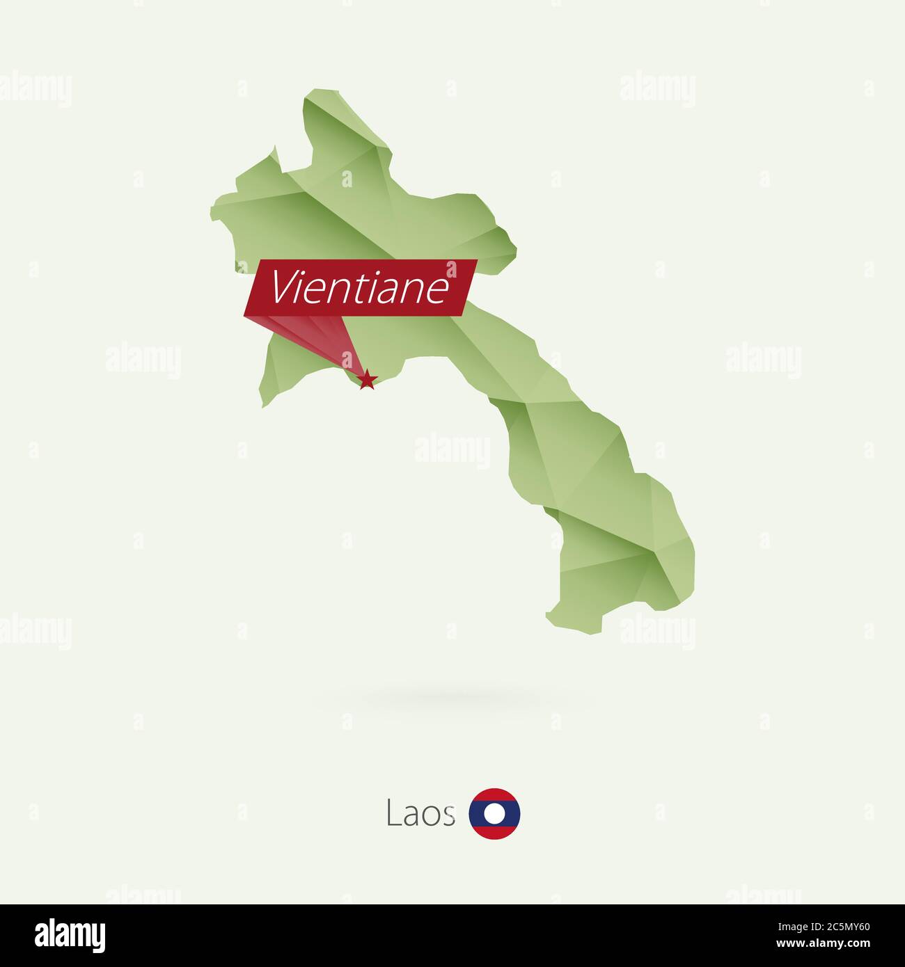Green gradient low poly map of Laos with capital Vientiane Stock Vector ...