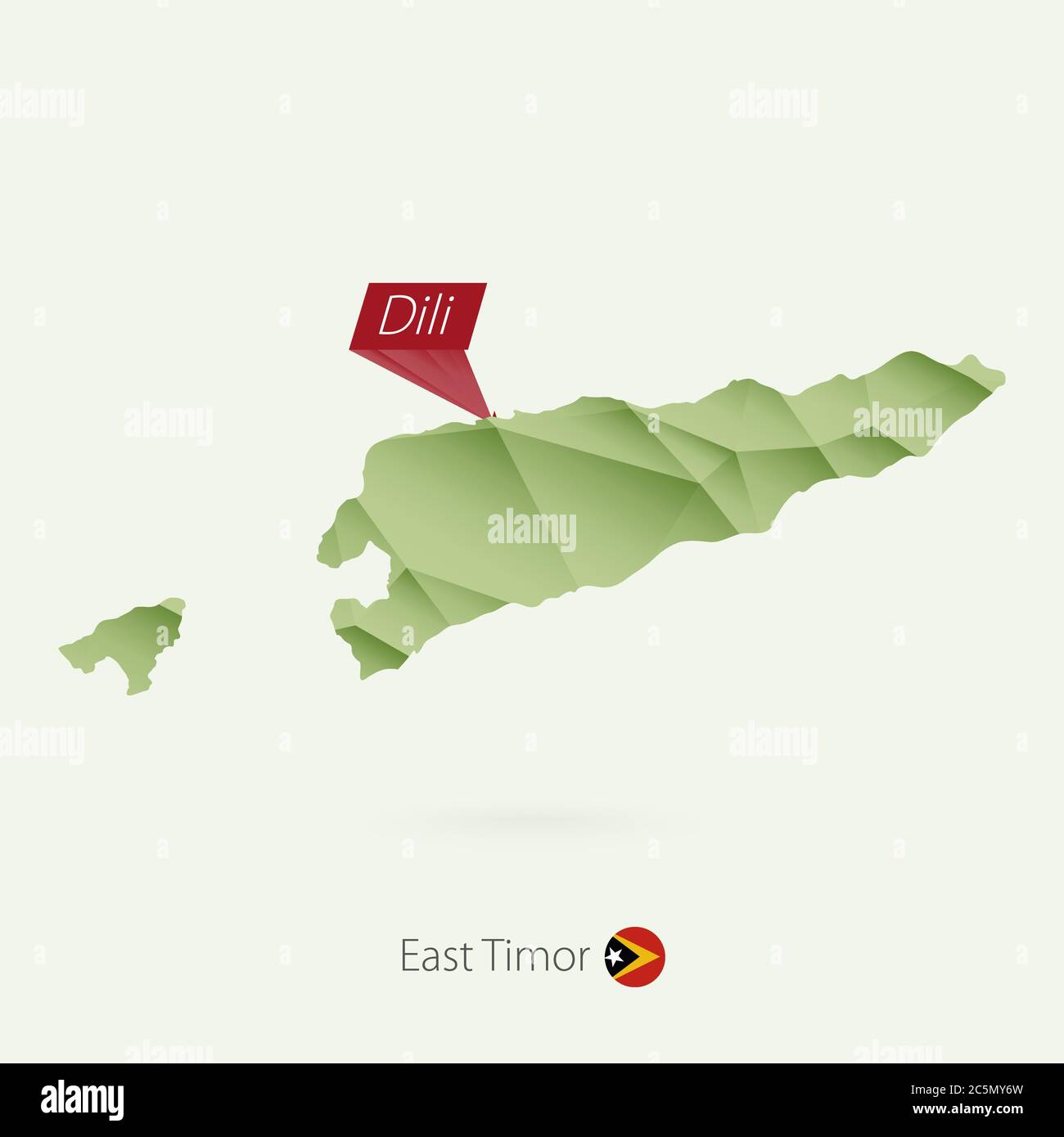 Green gradient low poly map of East Timor with capital Dili Stock ...