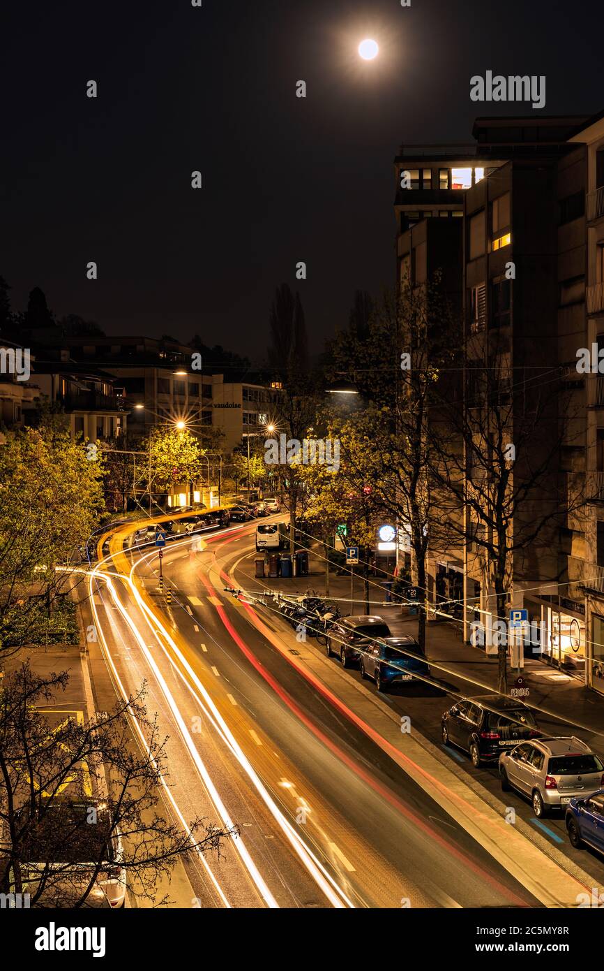 Long exposure in a beautiful full moon in Lausanne, Switzerland Stock ...