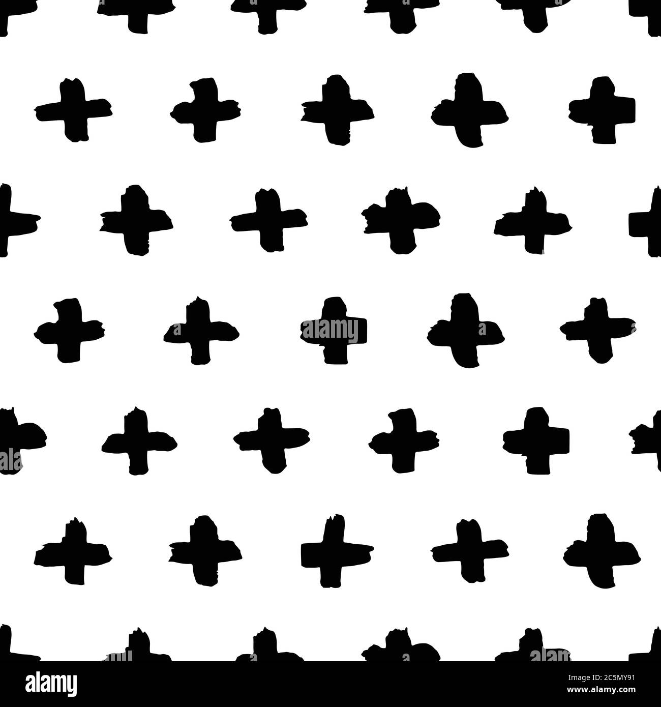 Watercolor or ink abstract black white plus sign seamless pattern ...