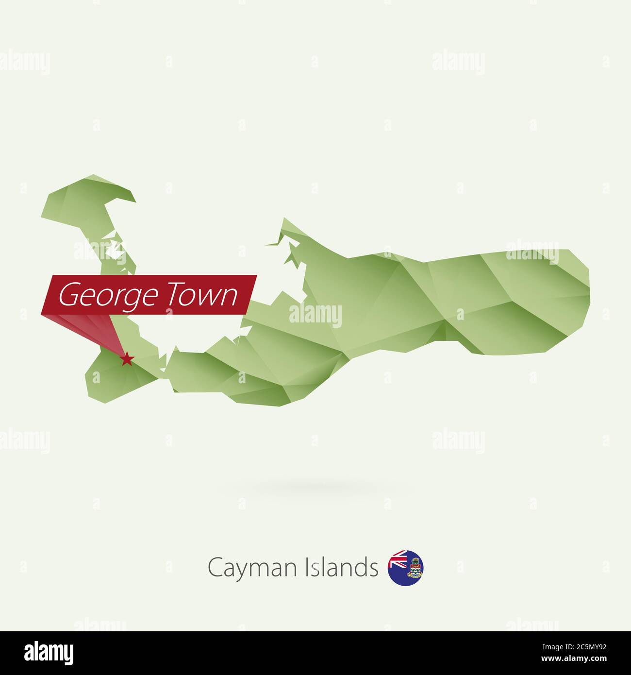 Green gradient low poly map of Cayman Islands with capital George Town ...