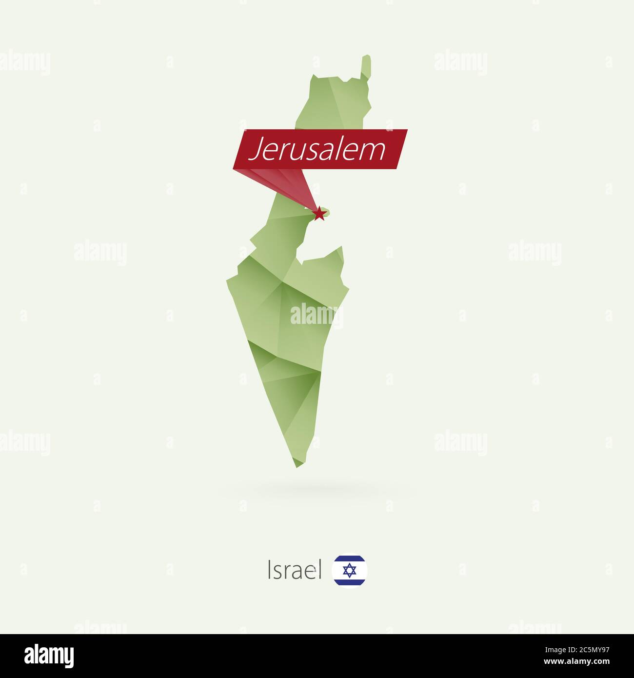Green gradient low poly map of Israel with capital Jerusalem Stock ...