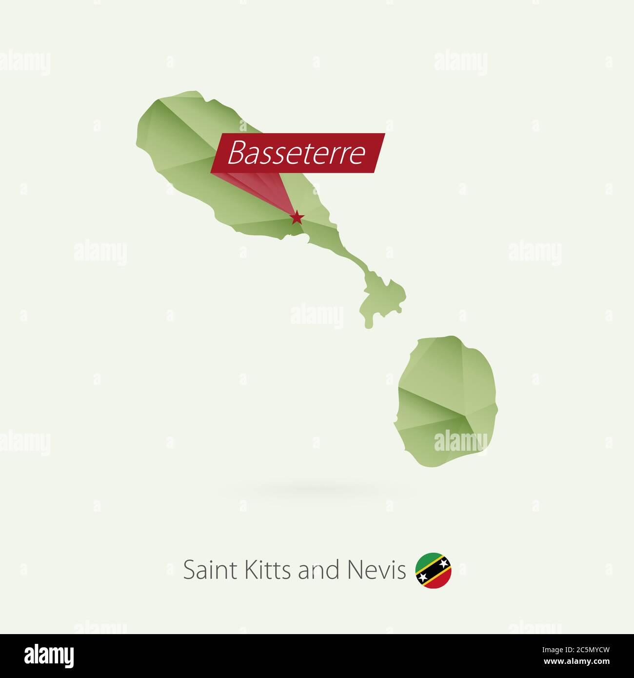 Green gradient low poly map of Saint Kitts and Nevis with capital ...
