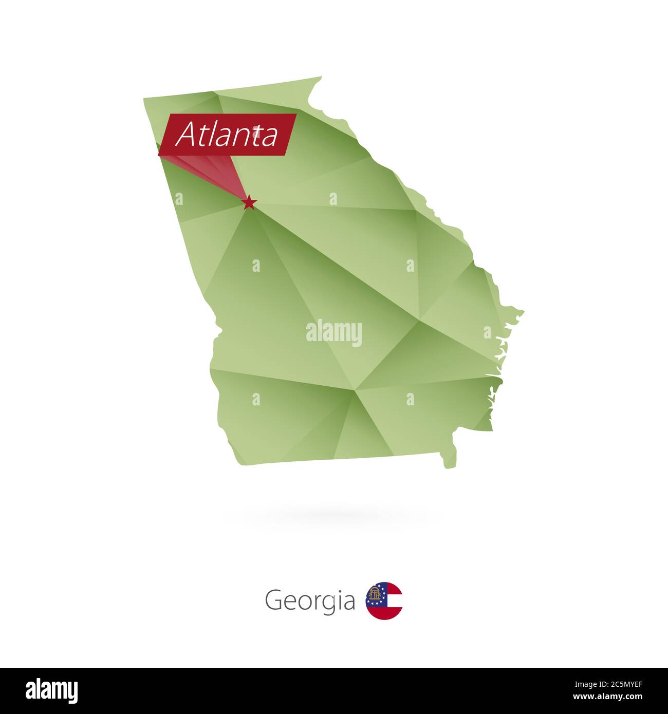 Green gradient low poly map of Georgia with capital Atlanta Stock ...