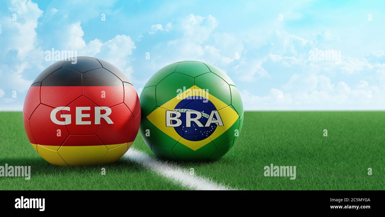 Germany vs. Brazil Soccer Match - Soccer balls in German and Brazil ...