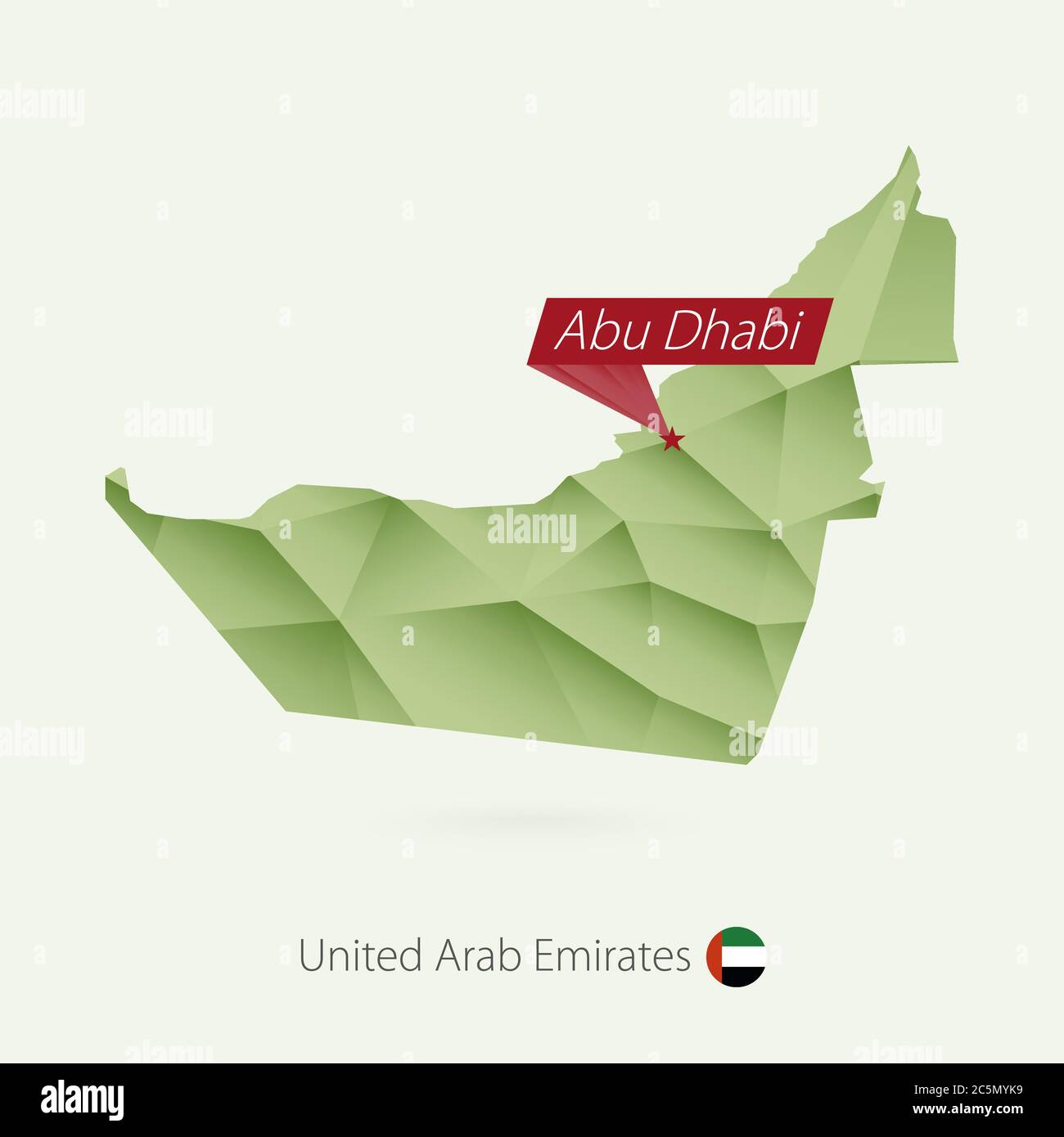 Green gradient low poly map of United Arab Emirates with capital Abu ...